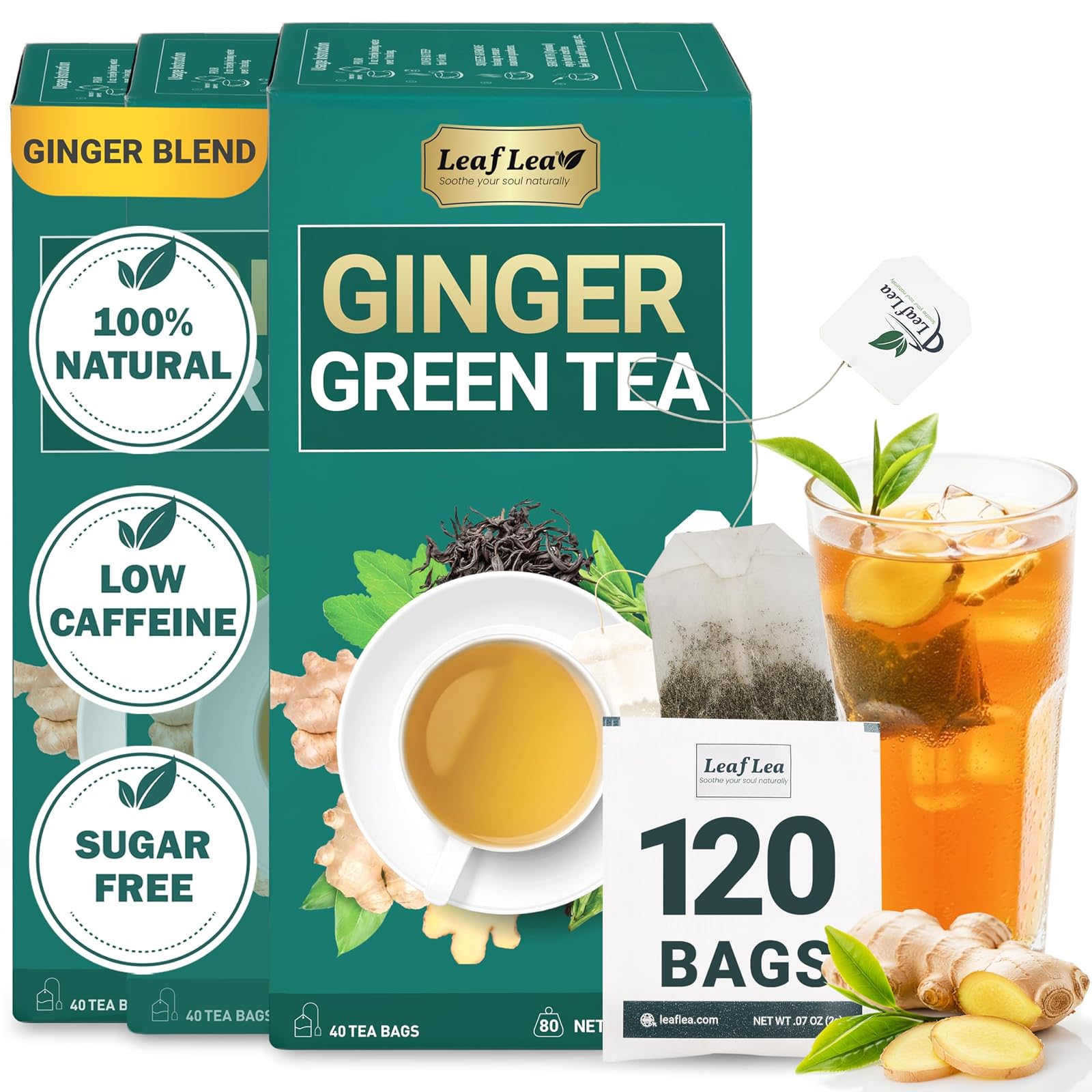 LeafLea green tea with ginger bags
