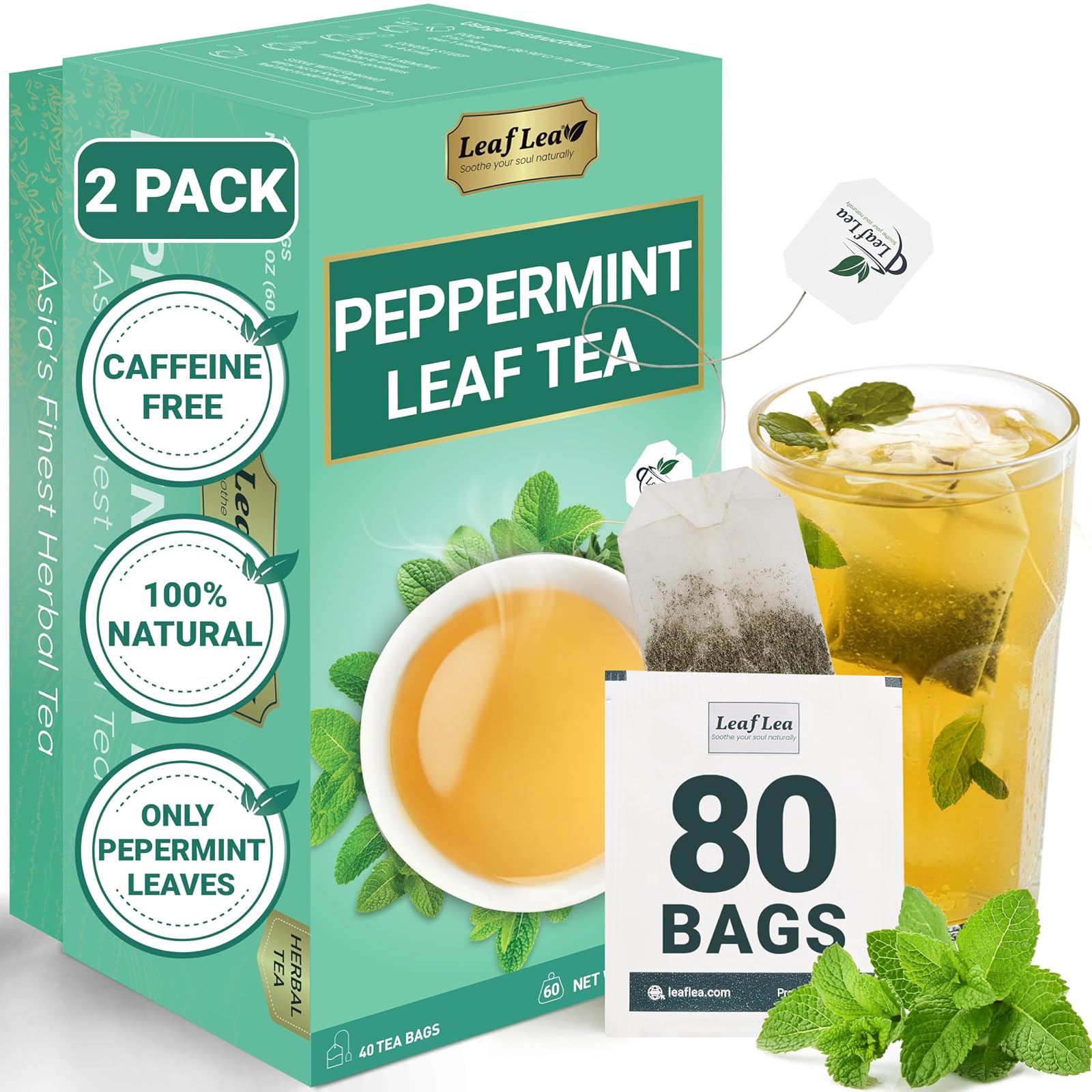 LeafLea peppermint tea bags 80 count