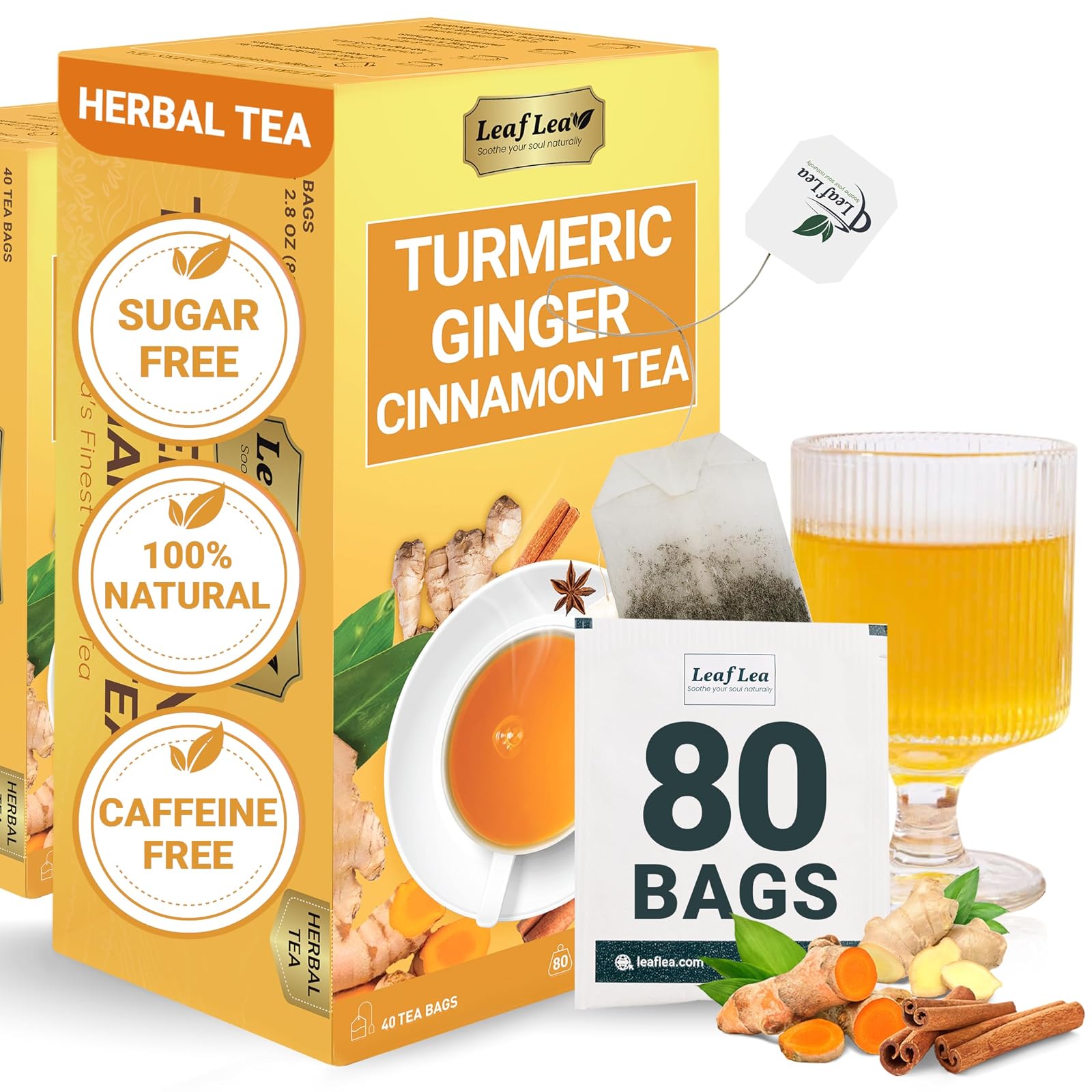 LeafLea turmeric ginger herbal tea bags