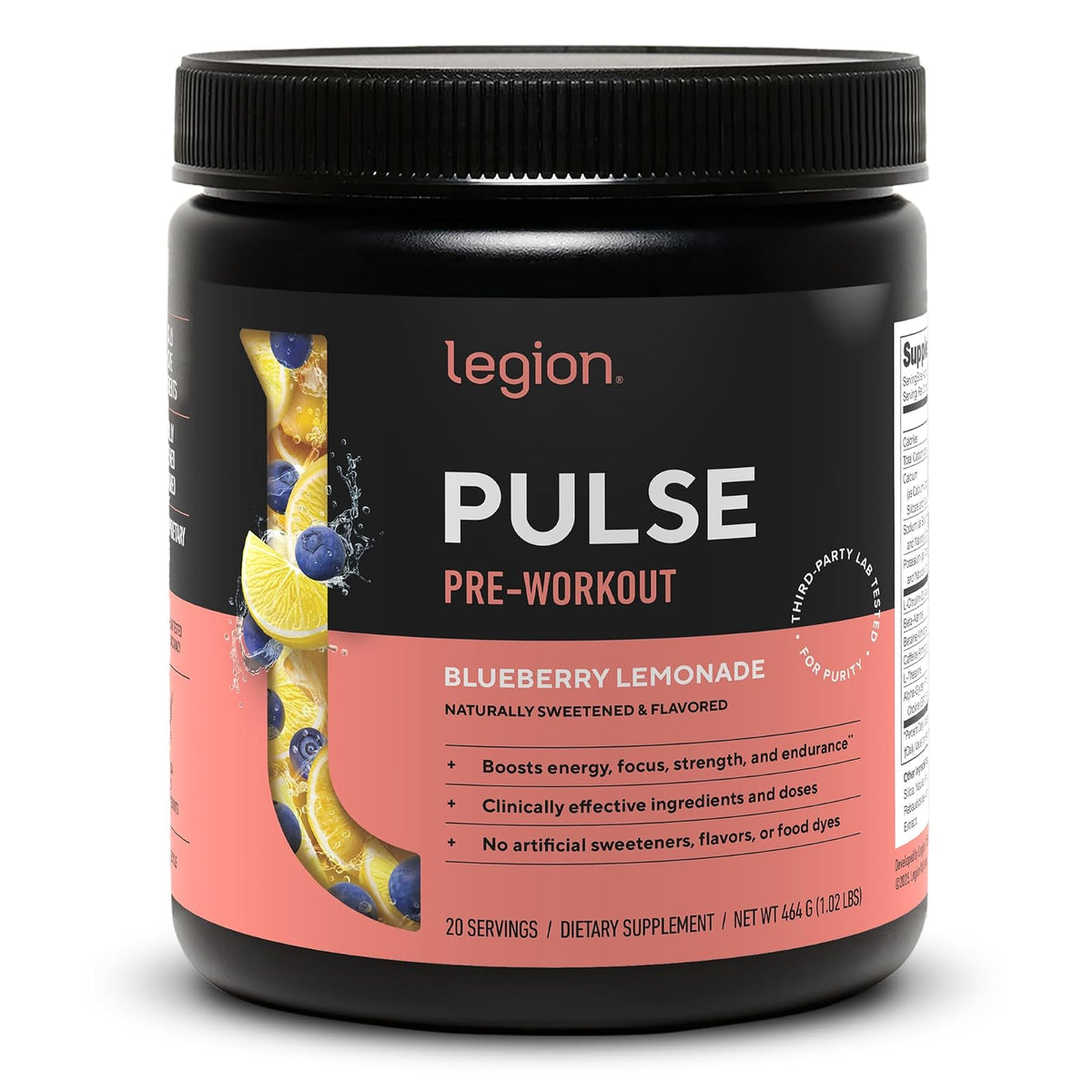 LEGION pre-workout blueberry lemonade flavor