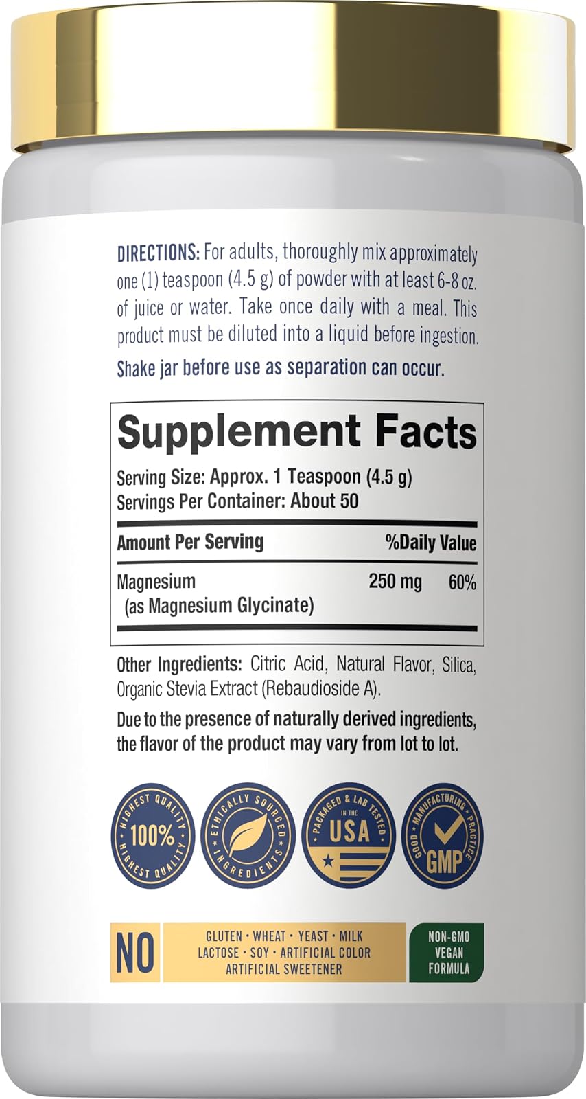 Lemon flavour magnesium supplement powder