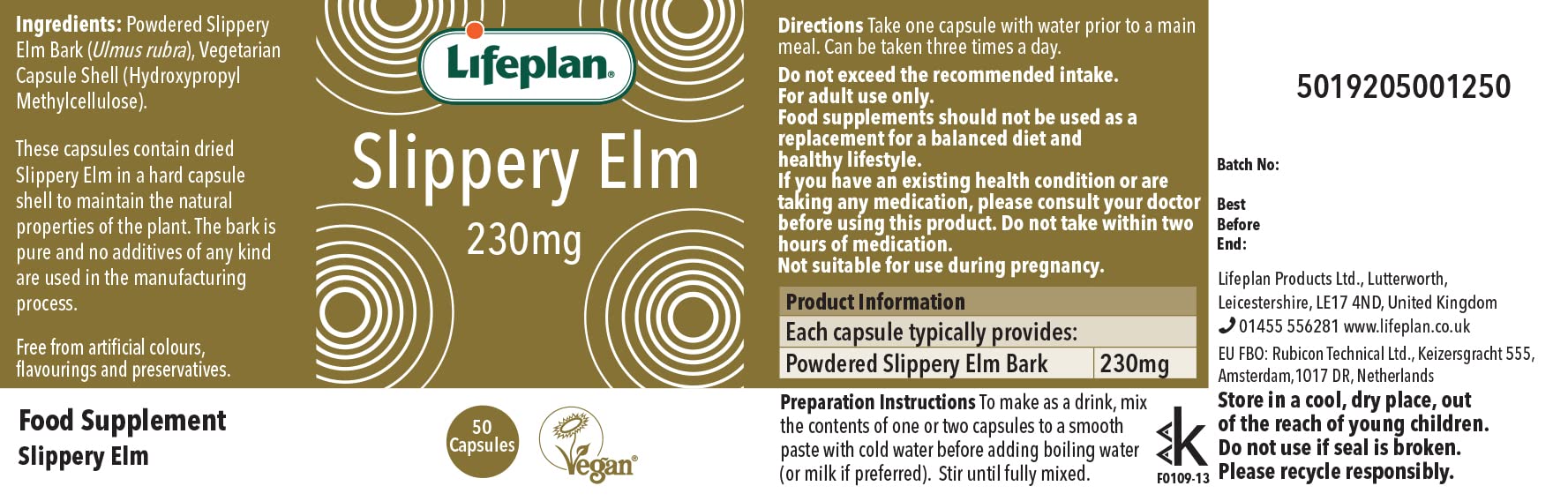 Lifeplan Slippery Elm capsules for soothing relief