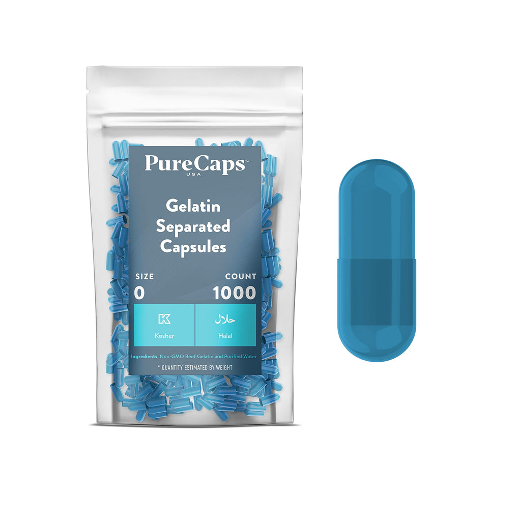 Light blue gelatin capsules size 0