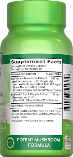 Lion's Mane mushroom capsules for vegetarians