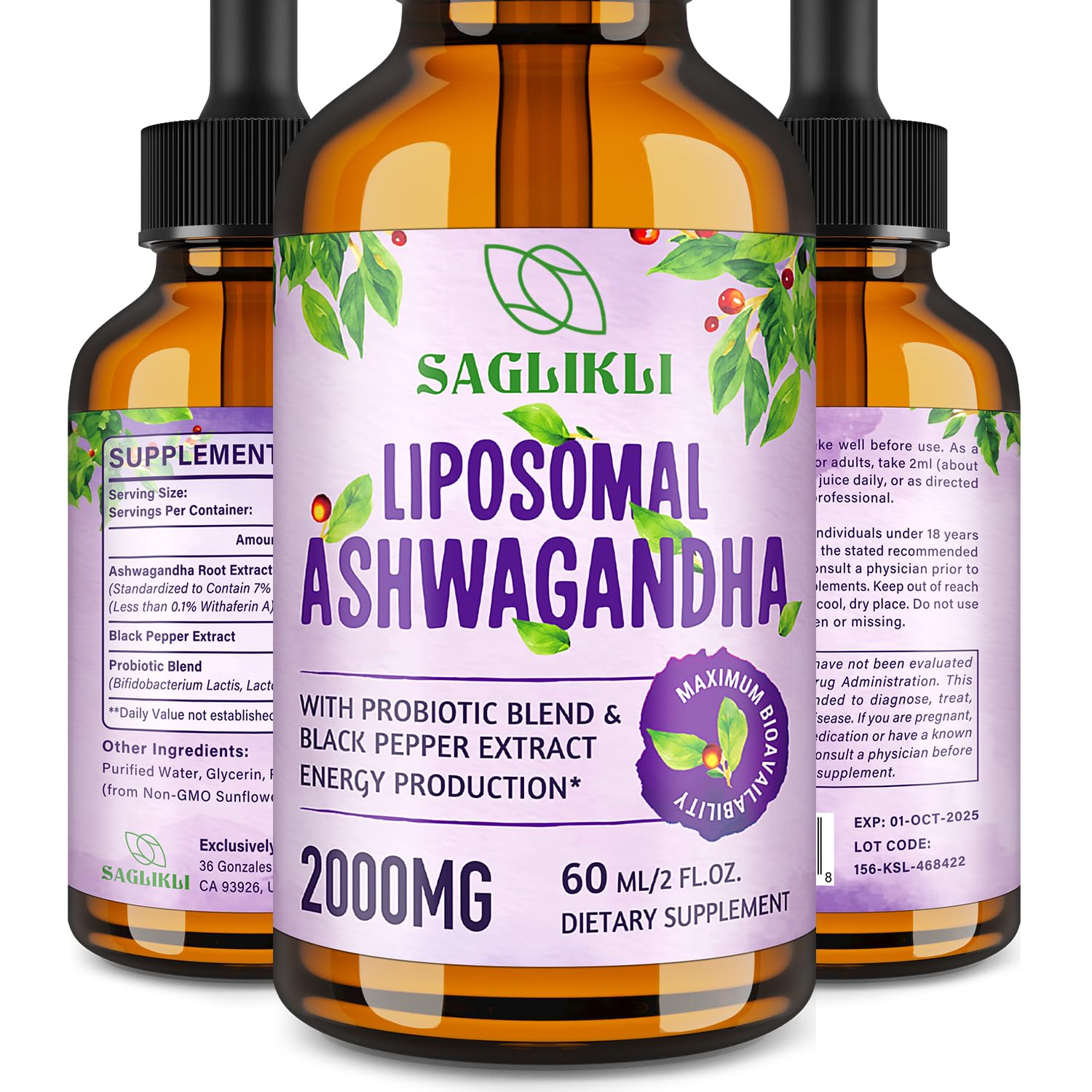 Liposomal ashwagandha liquid drops