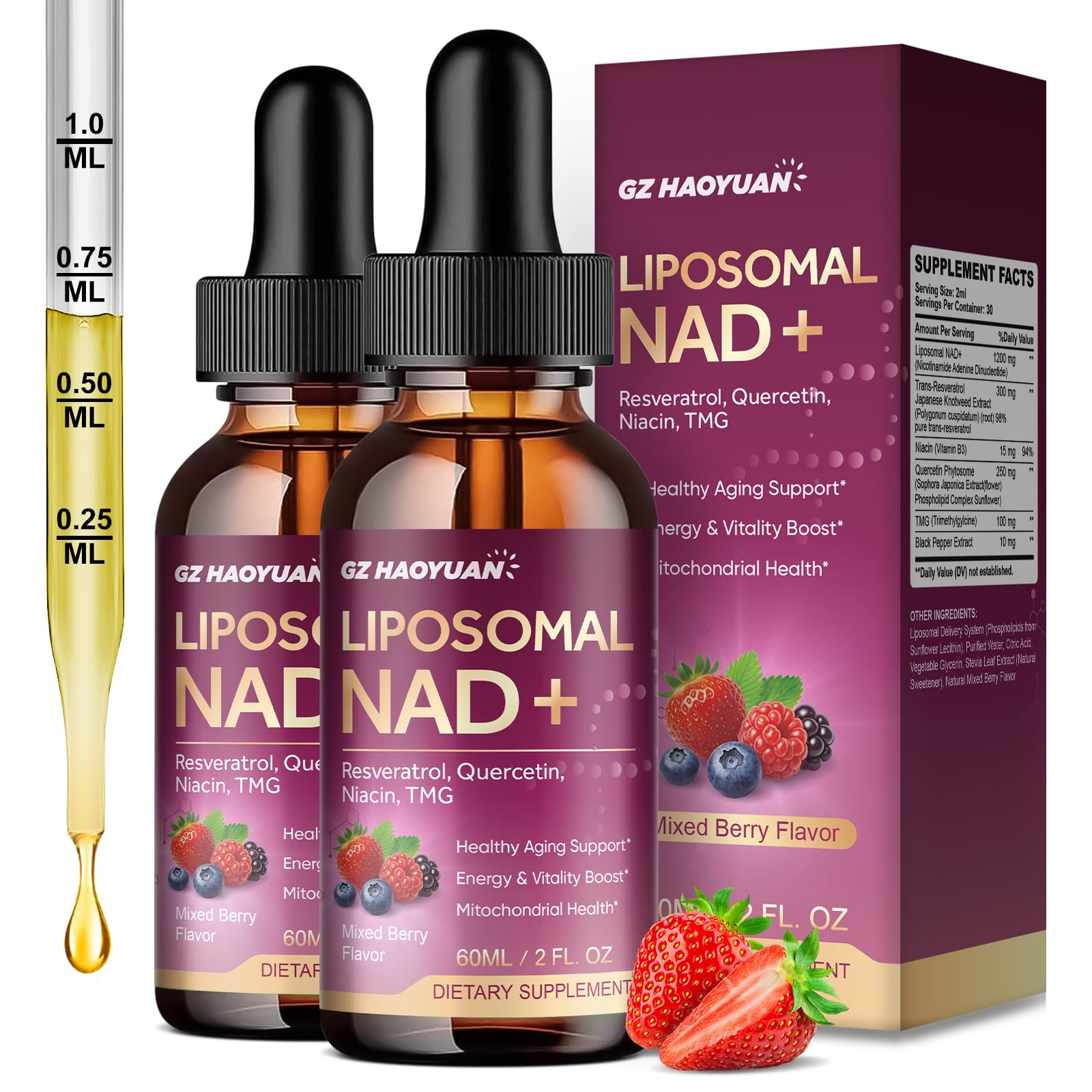 Liposomal NAD+ liquid drops for energy