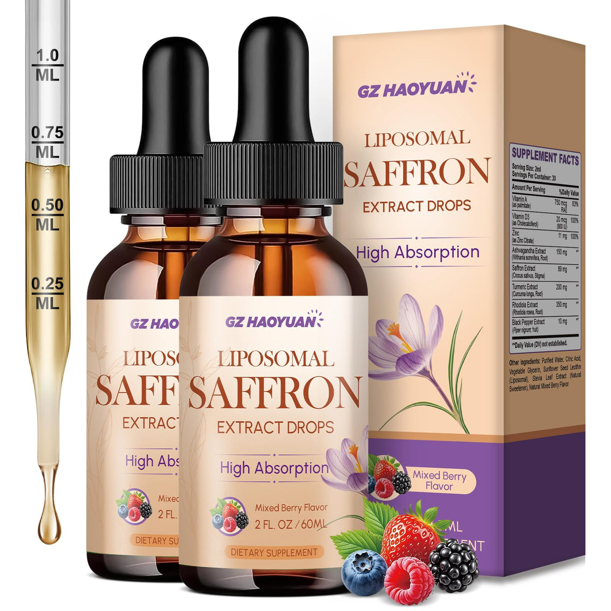 Liposomal saffron liquid drops