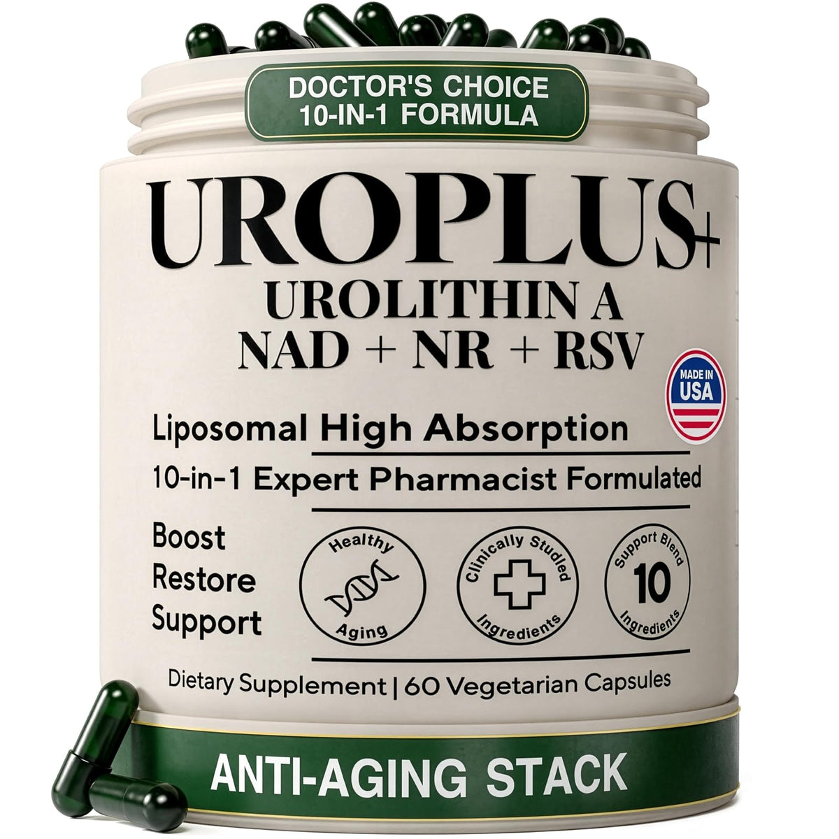 Liposomal Urolithin A antioxidant capsules