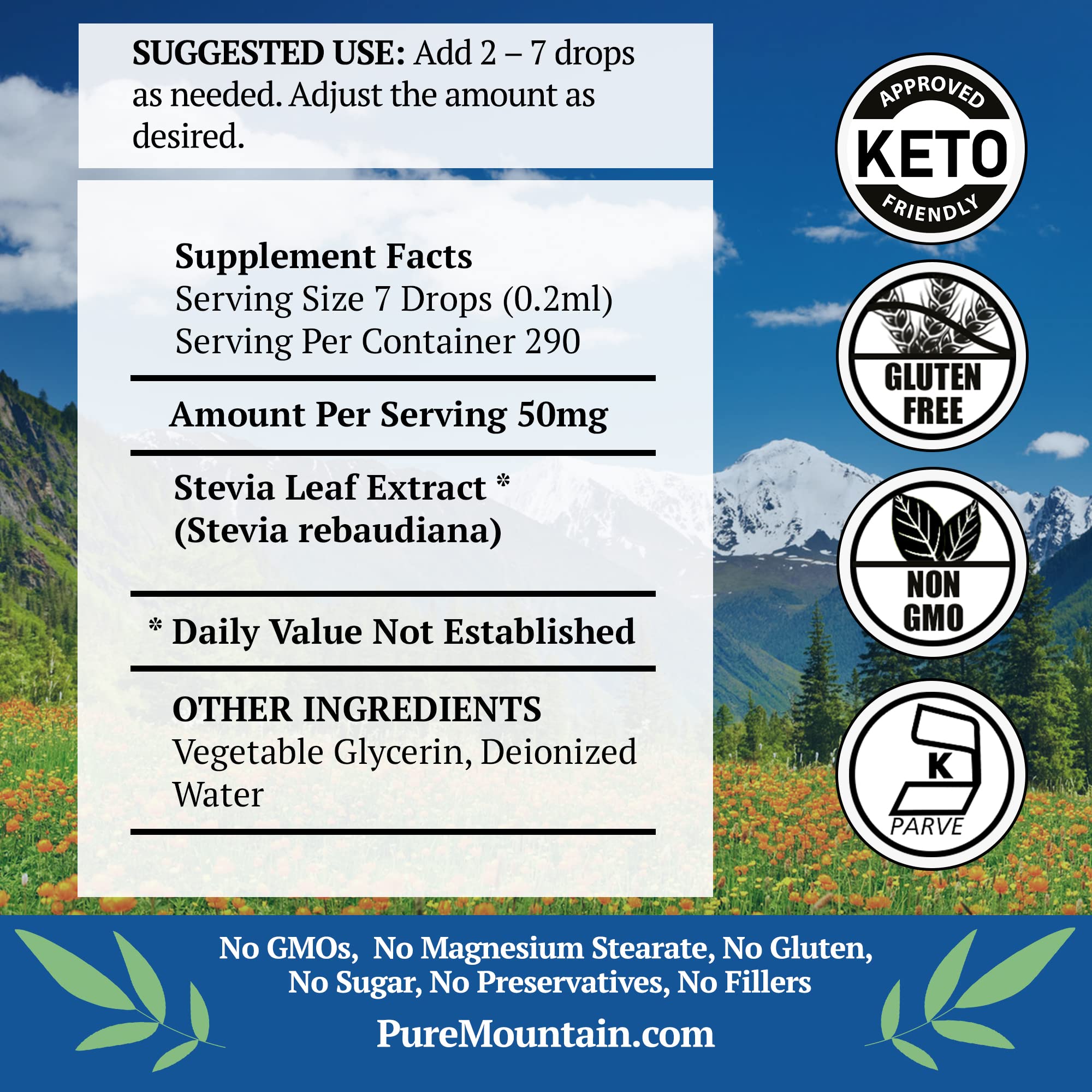 liquid stevia drops in glass bottle