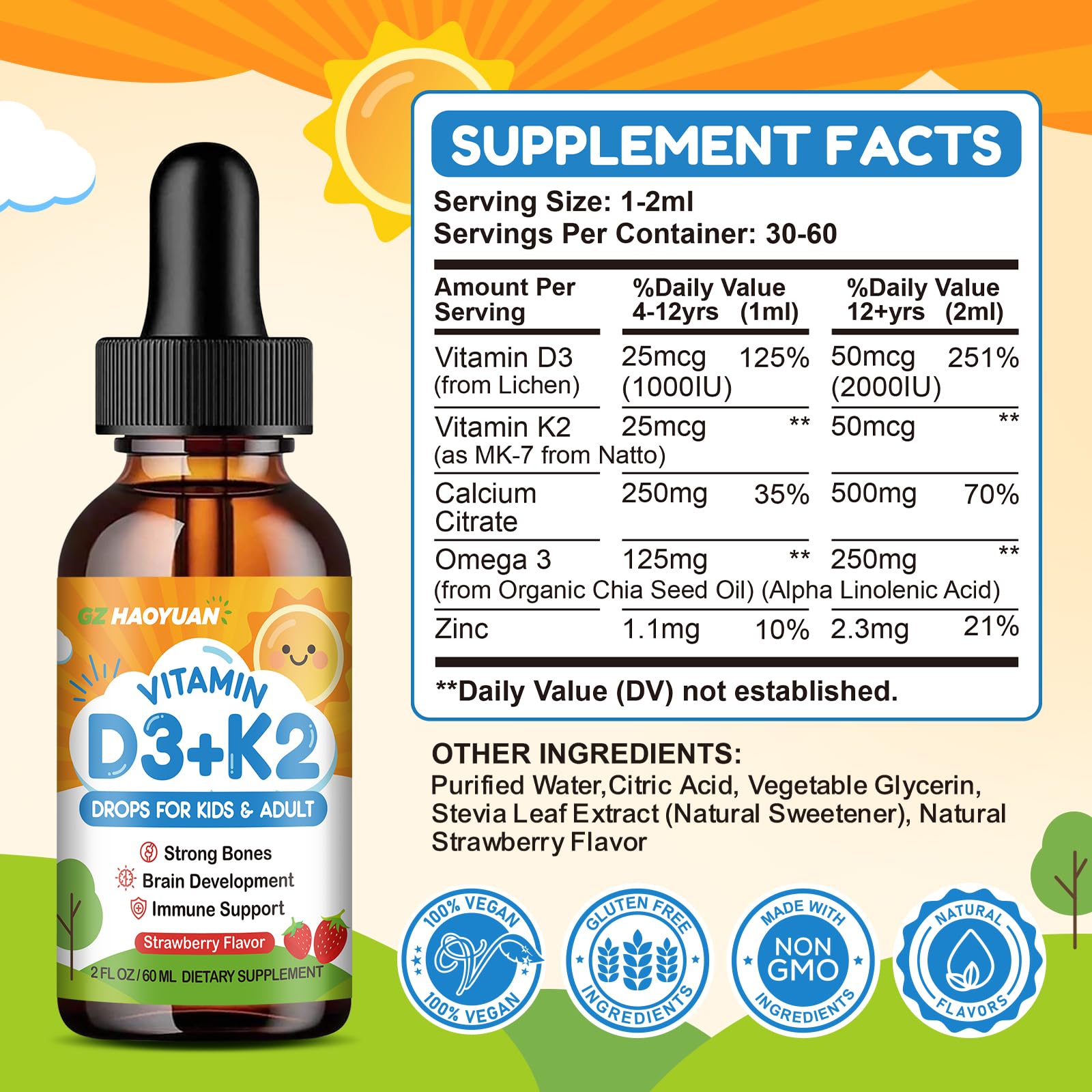 Liquid vitamin D3 K2 for children
