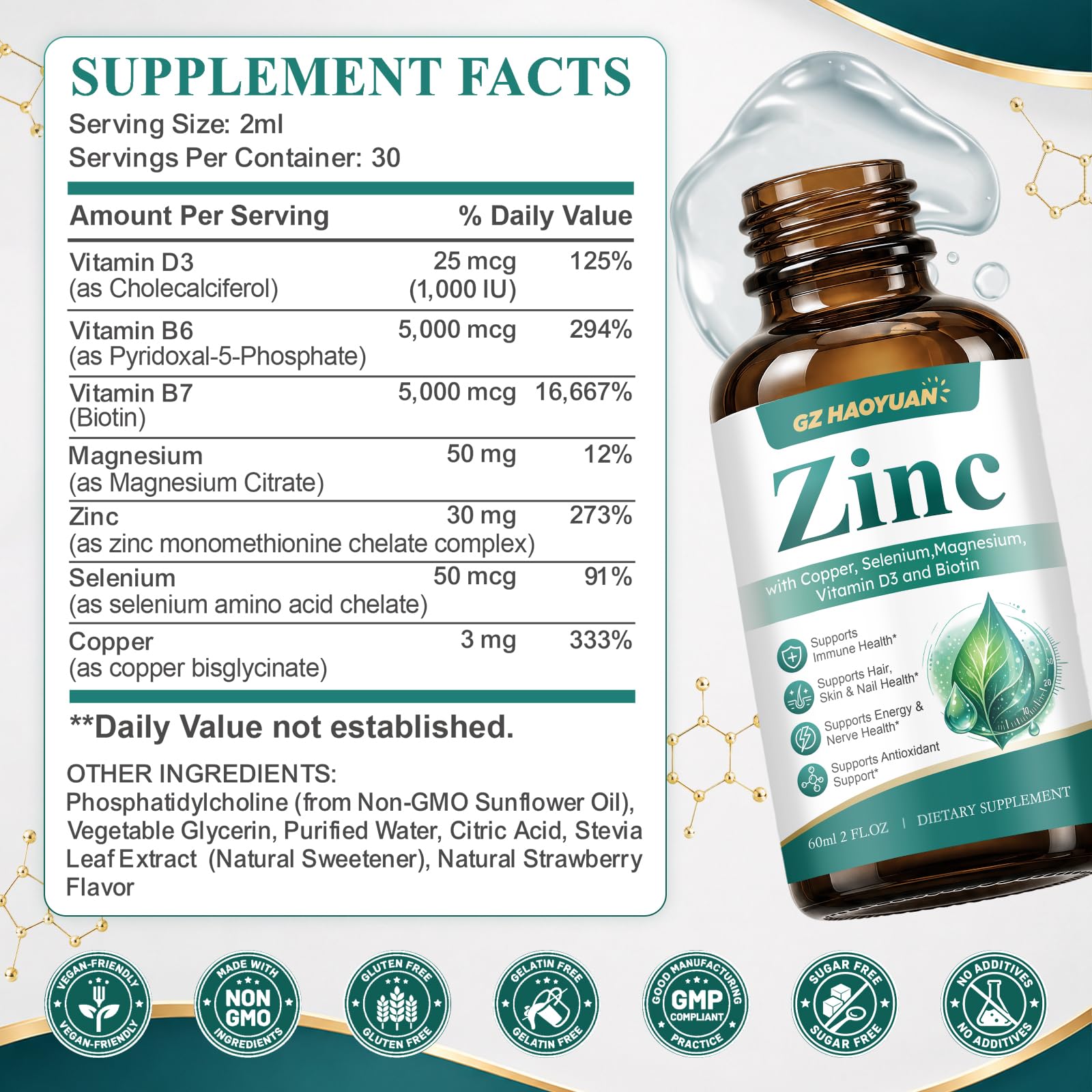 Liquid zinc drops for daily health