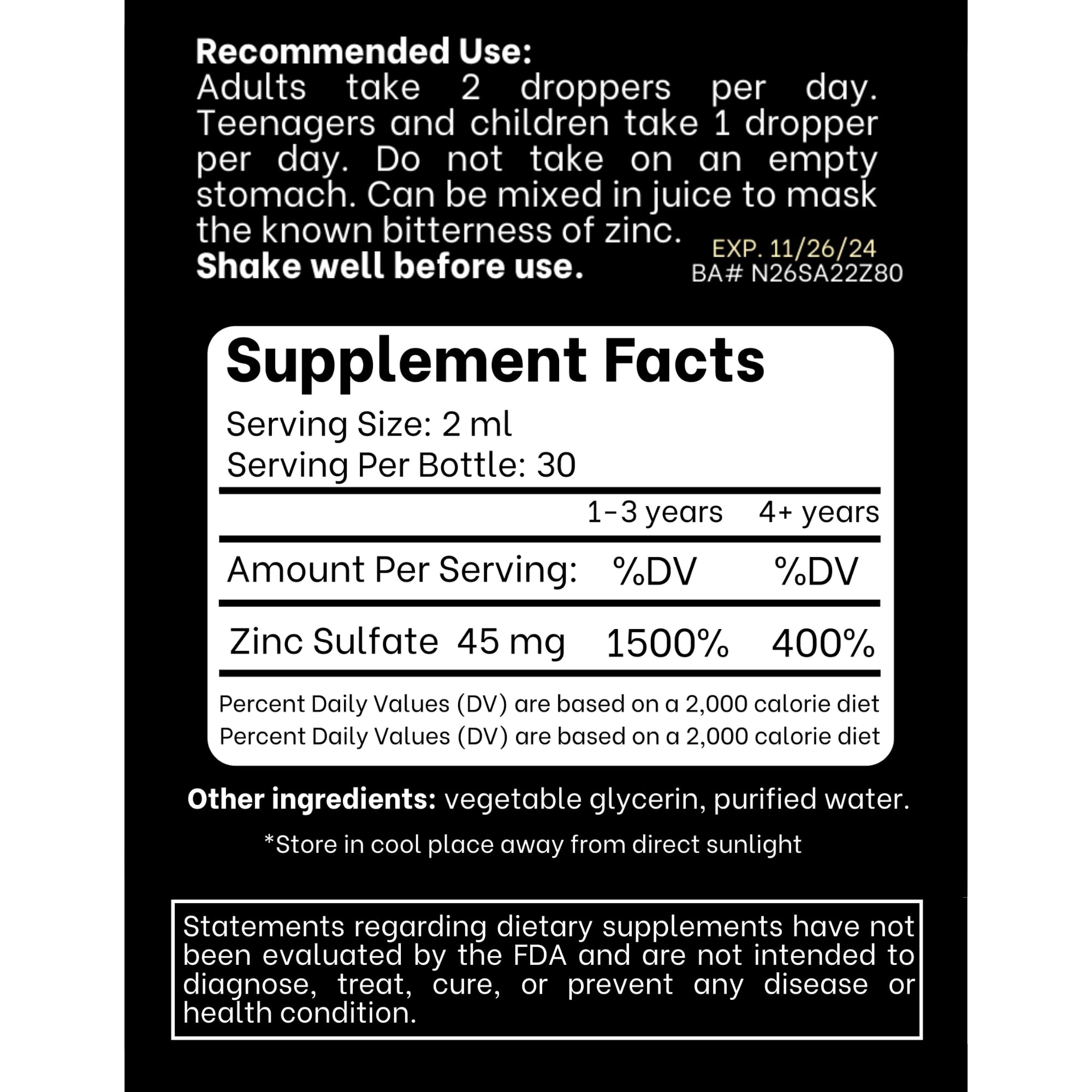 liquid zinc for daily nutrition