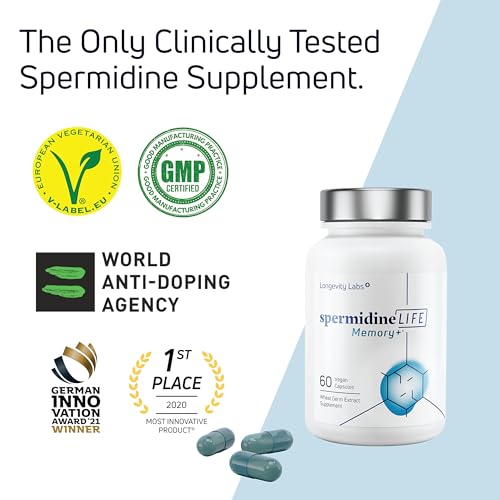 LONGEVITY LABS spermidineLIFE Memory+ 1300mg Supplement, 60 Vegan Capsules | Plant-Based Formula for Cognitive Wellness, Blended Vitamin & Mineral - 9