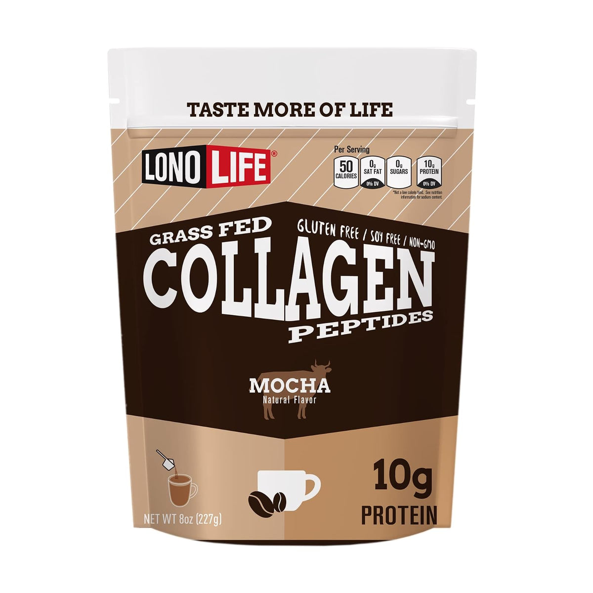 LonoLife mocha collagen peptides container