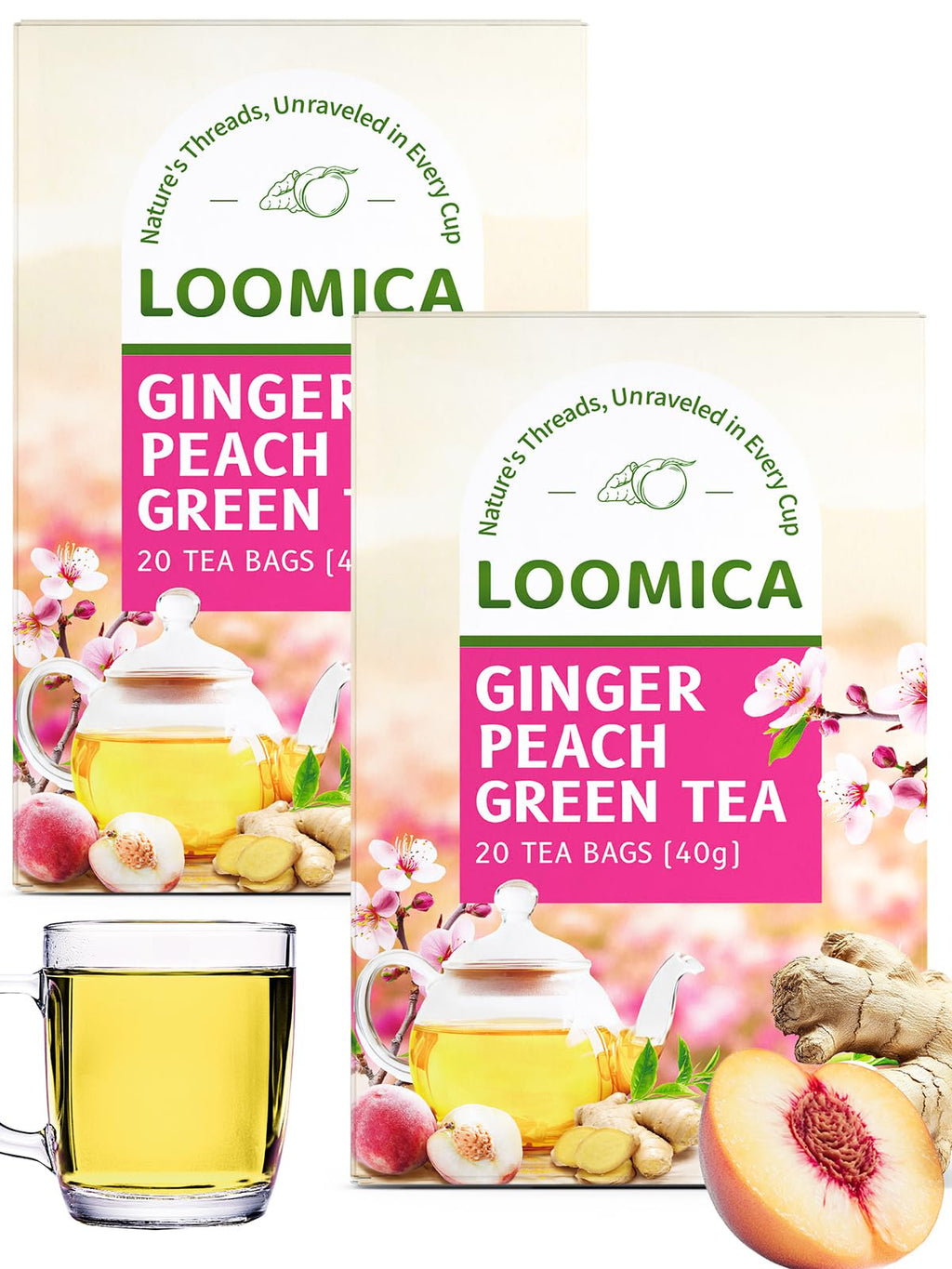 LOOMICA ginger peach green tea bags