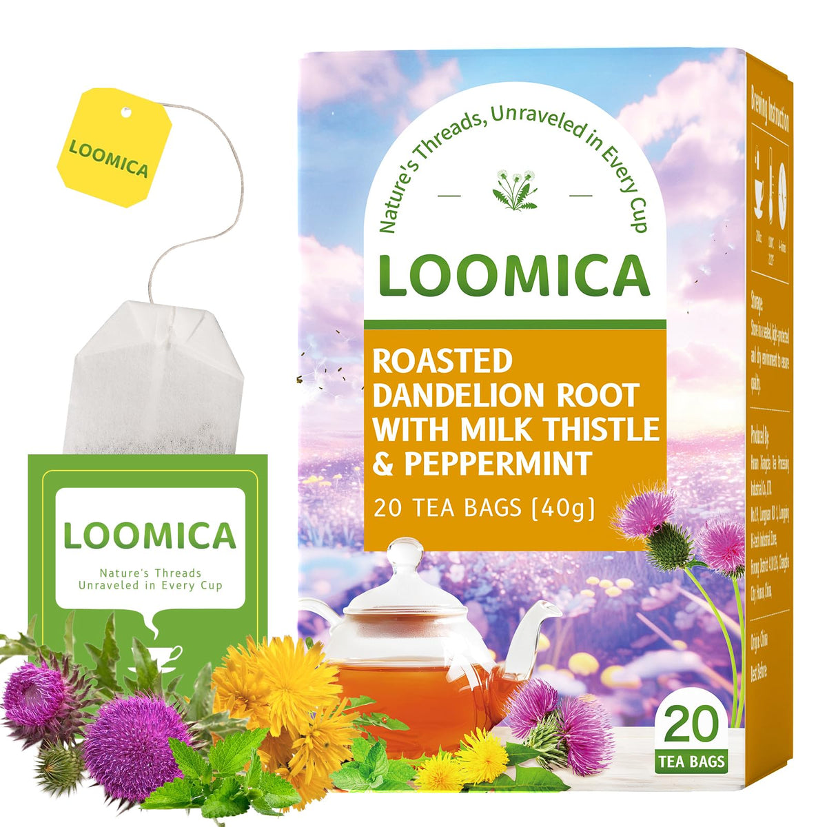 LOOMICA roasted dandelion root tea bags