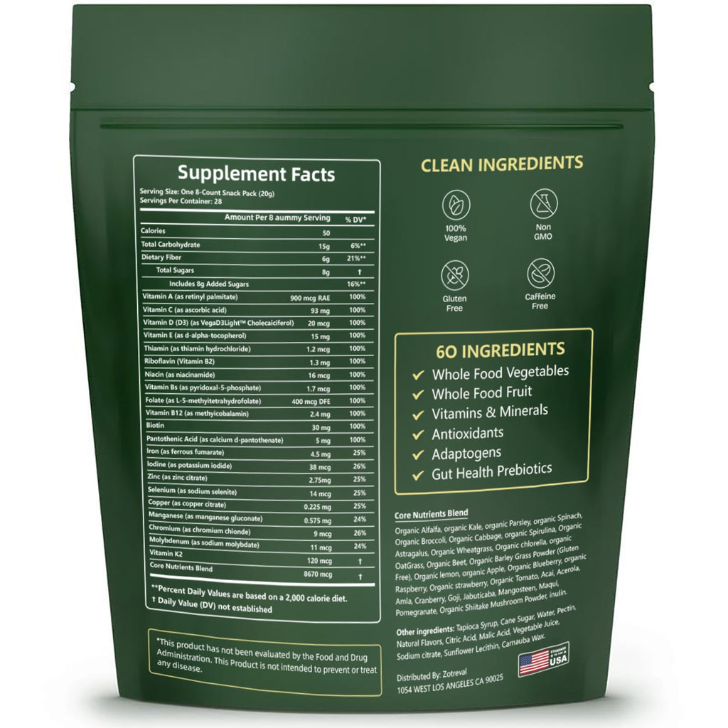 Low sugar superfood gummies for adults