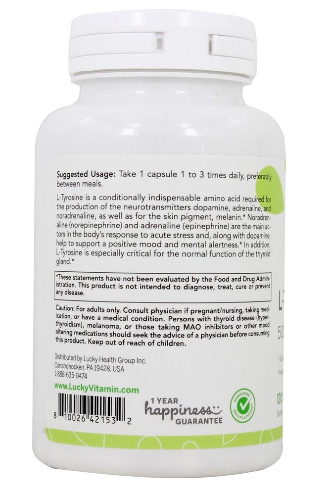 LuckyVitamin 500 mg L-Tyrosine benefits
