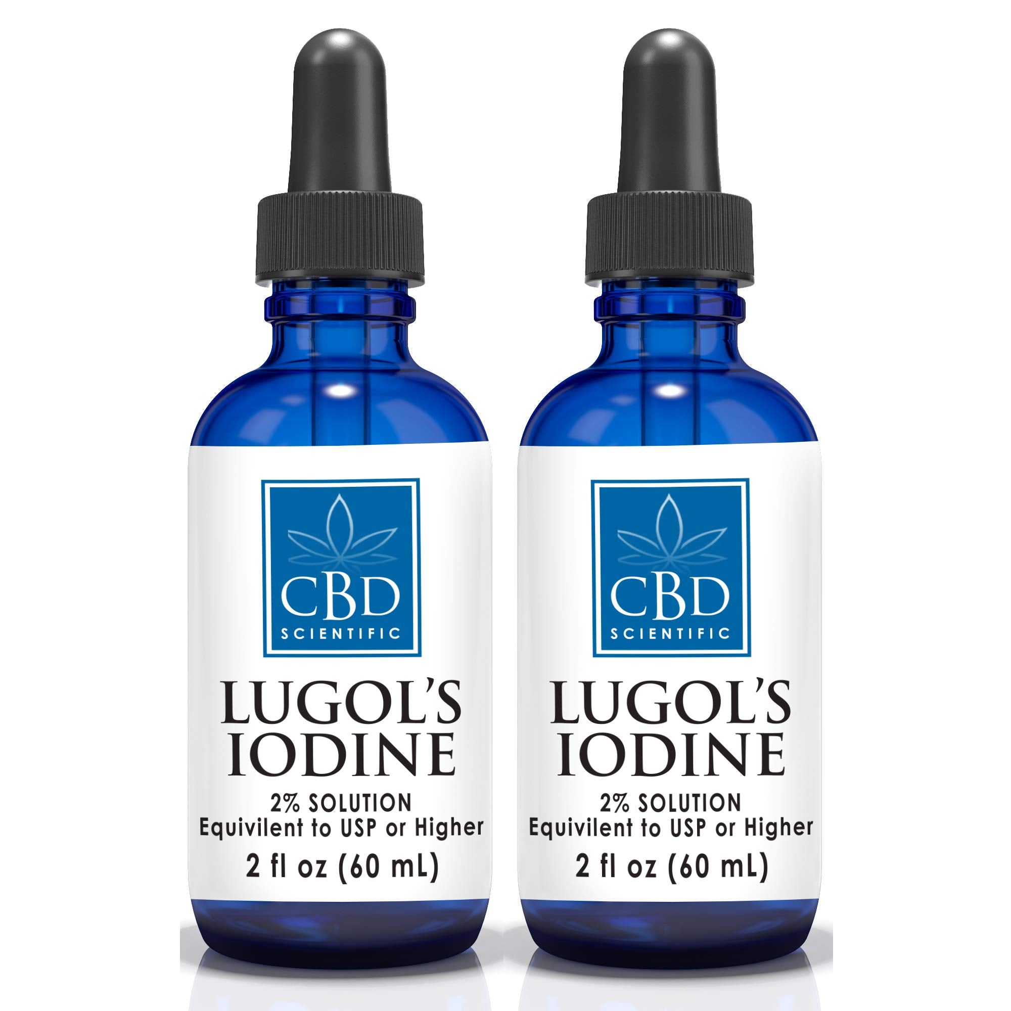 Lugol's iodine 2% solution bottles