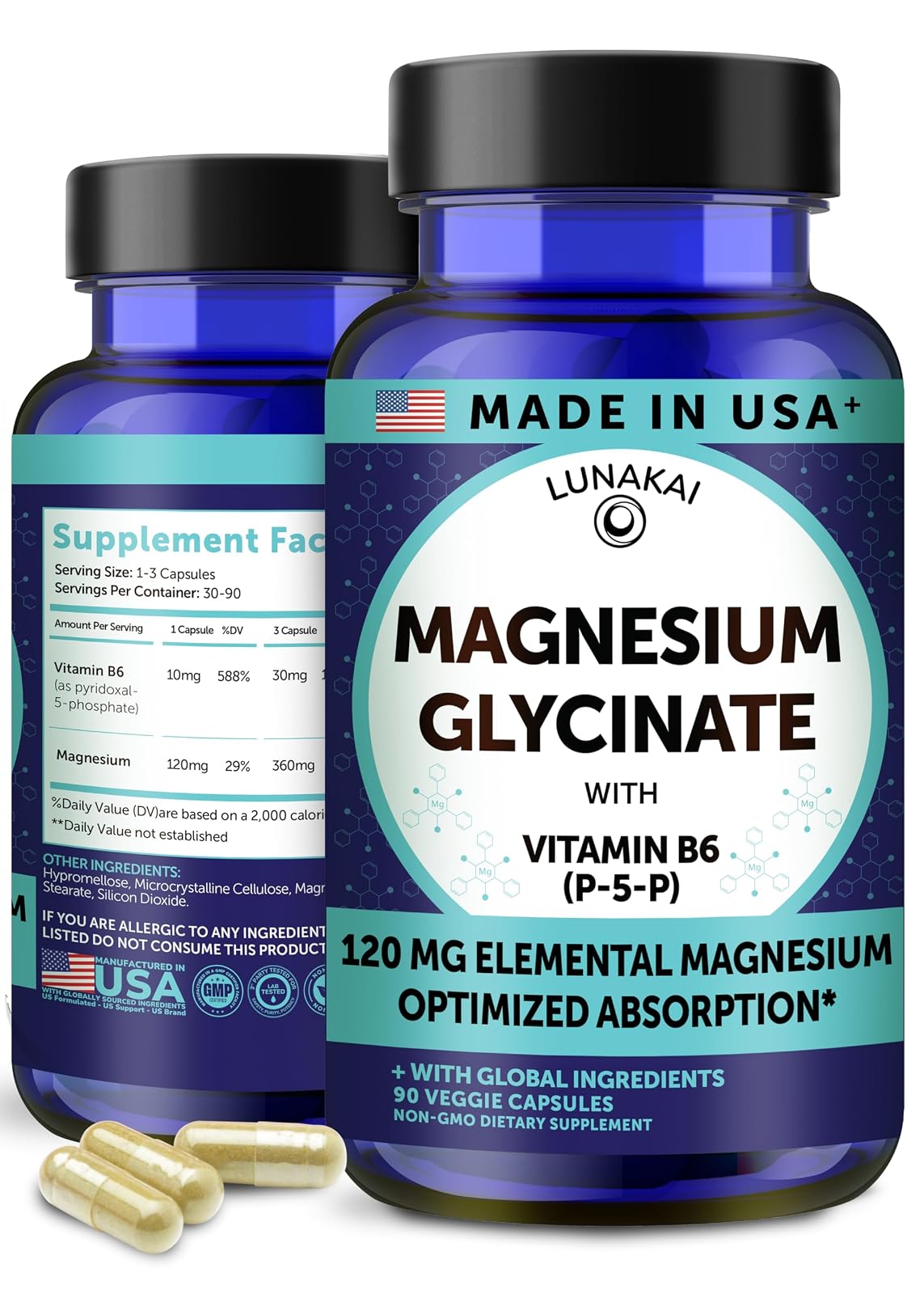 Lunakai Magnesium Glycinate supplement capsules