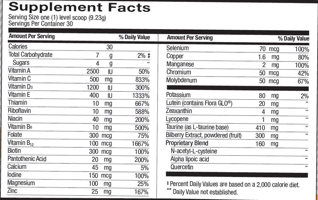 Lutein and zeaxanthin supplement for vision