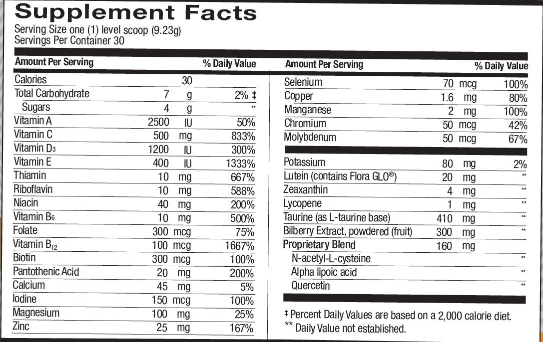 Lutein and zeaxanthin supplement for vision
