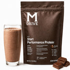 M Drive chocolate whey protein shake