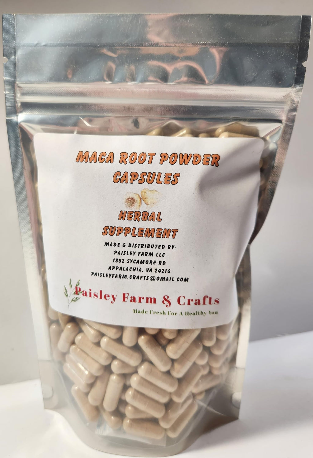 Maca root capsules for wellness
