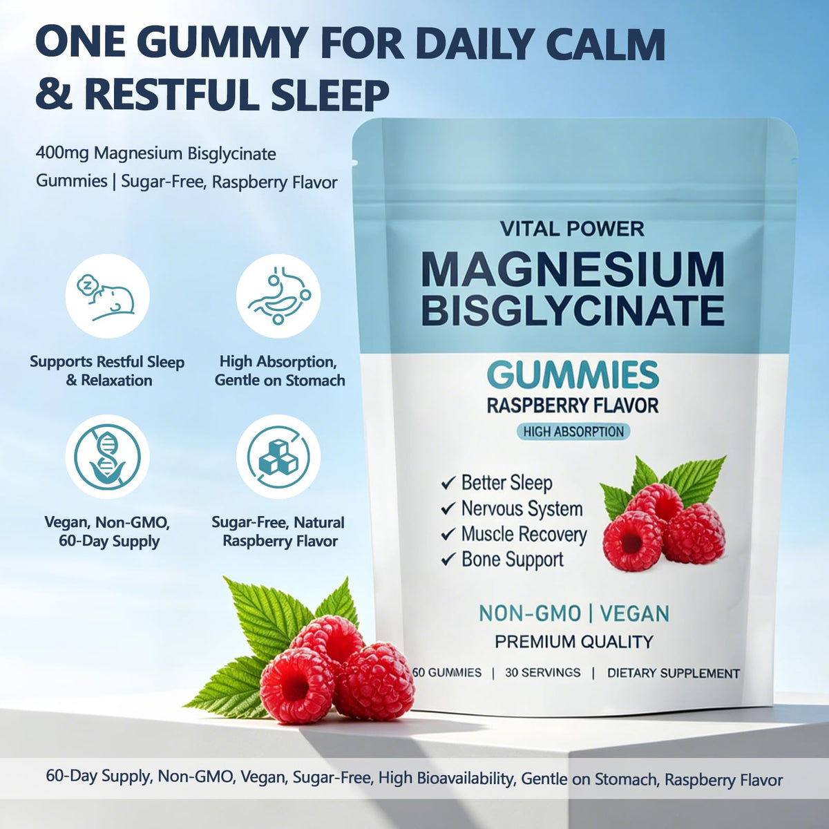 Magnesium bisglycinate 400 mg for muscle support