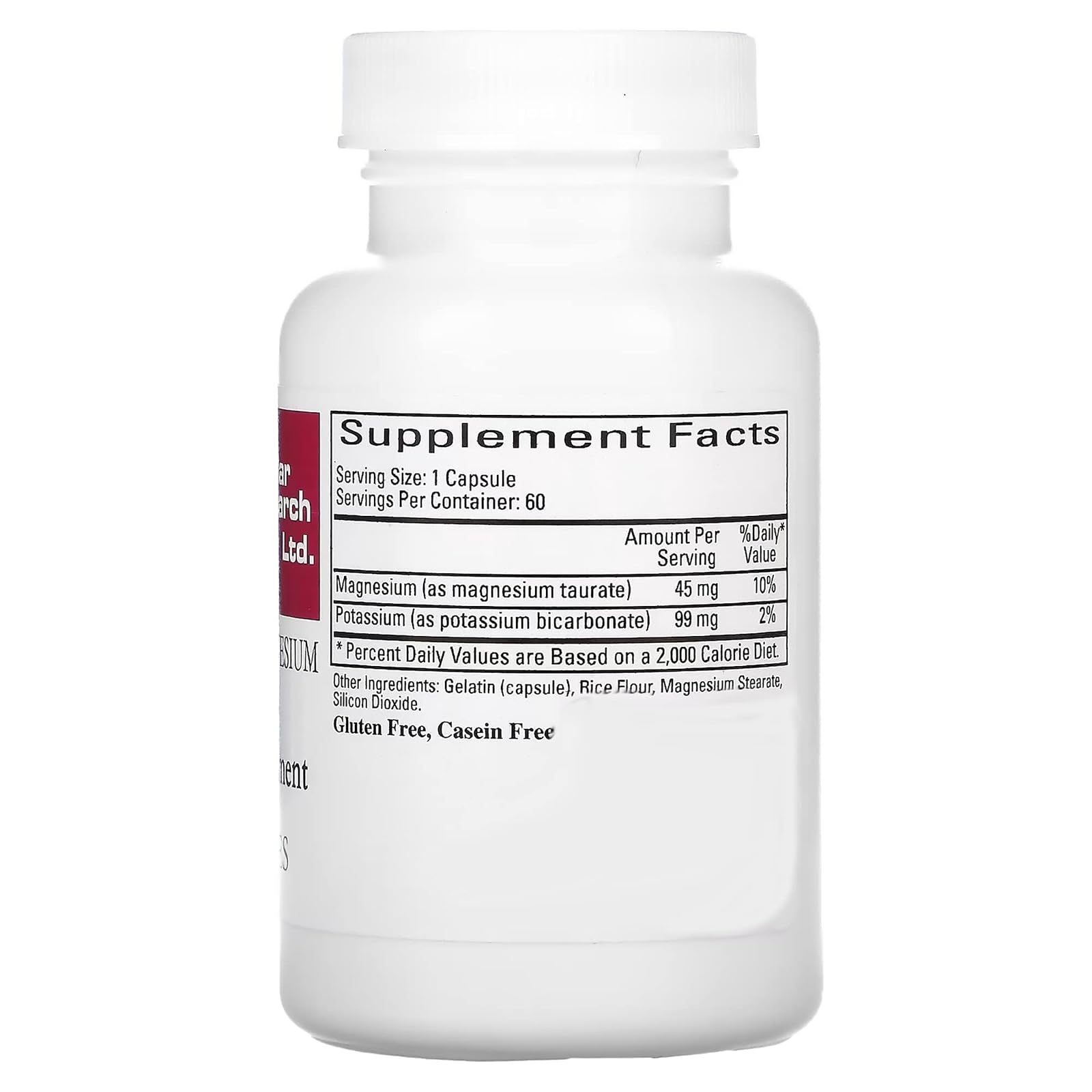 Magnesium-Potassium Taurate veggie caps for energy support