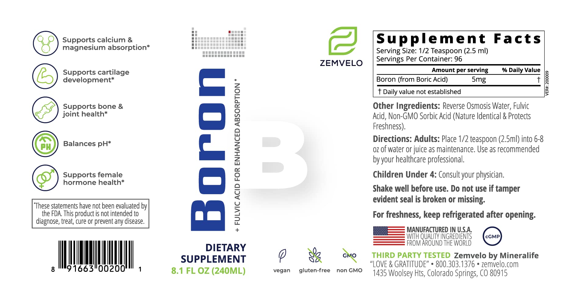 magnesium support with liquid boron