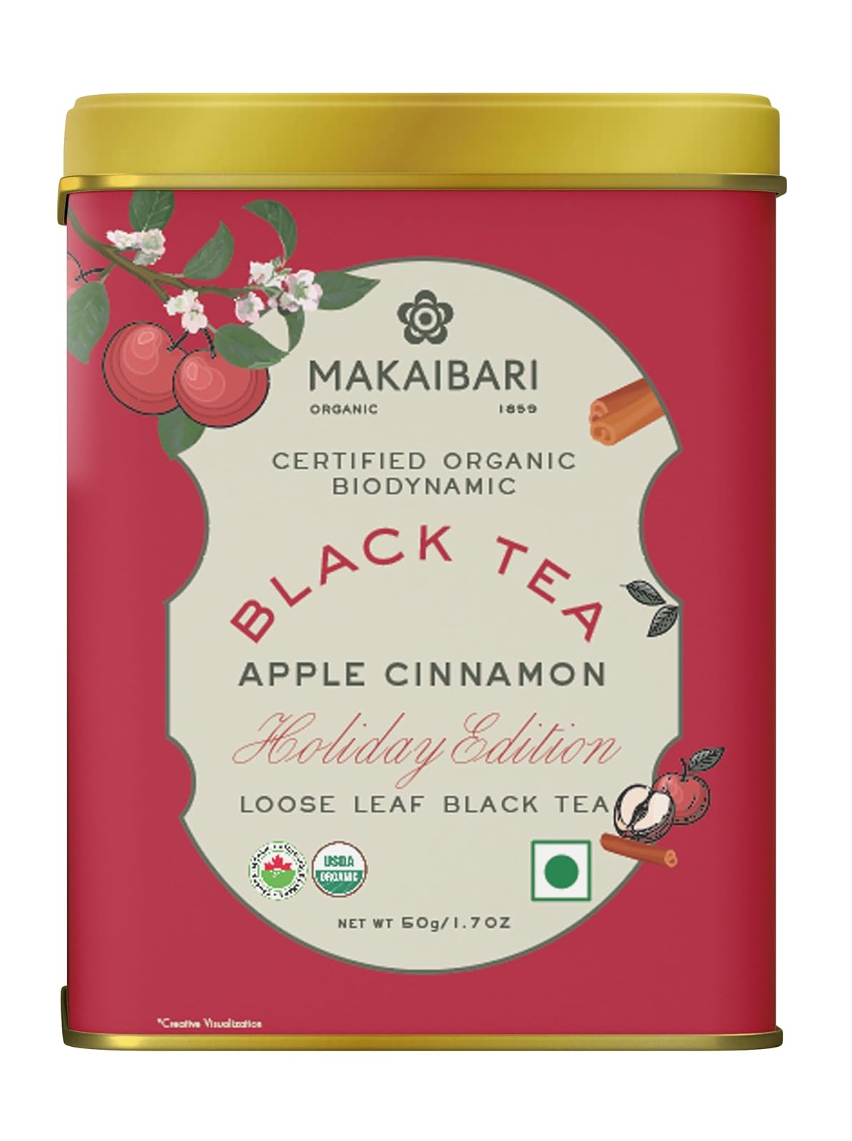 Makaibari apple cinnamon black tea tin