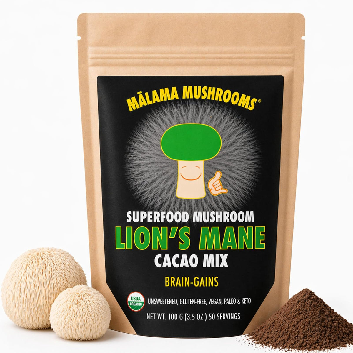 Malama Lion's Mane cacao powder