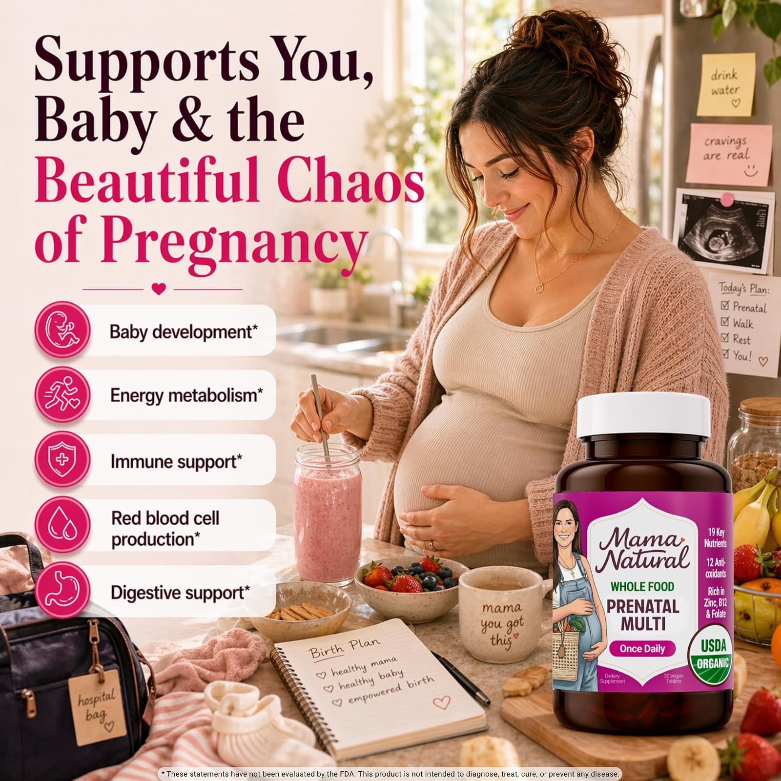 Mama Natural vitamins for prenatal health support