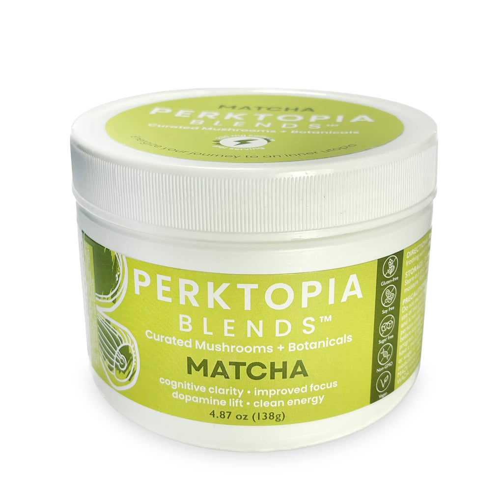 matcha flavored mushroom supplement powder