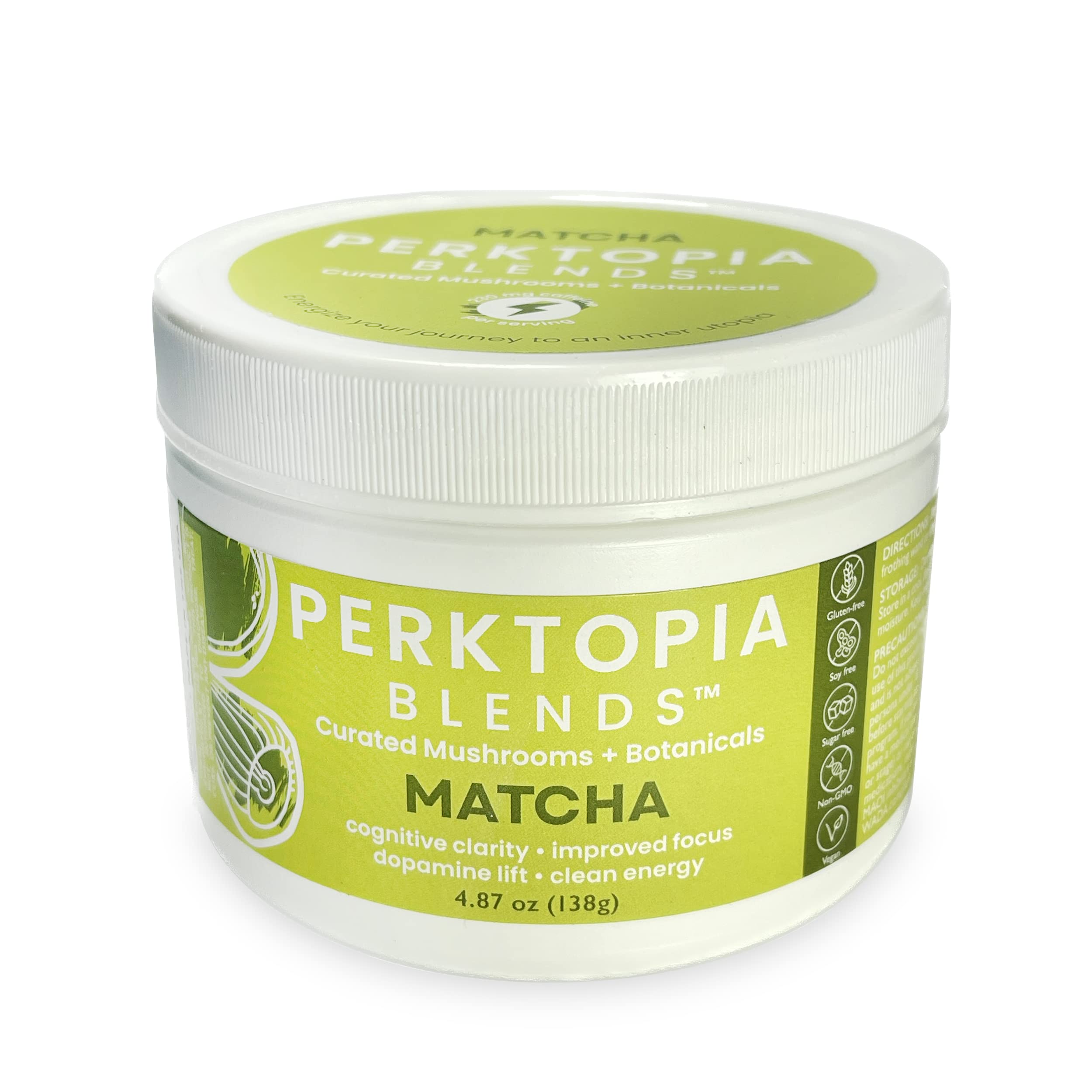 matcha flavored mushroom supplement powder