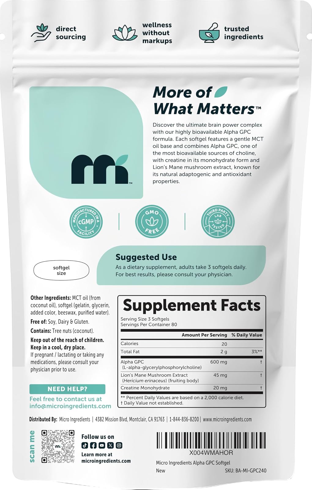 MCT oil enhanced Alpha GPC supplement