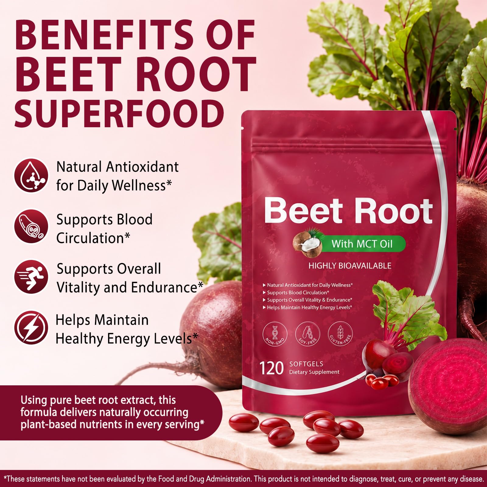 MCT oil infused beet root softgels