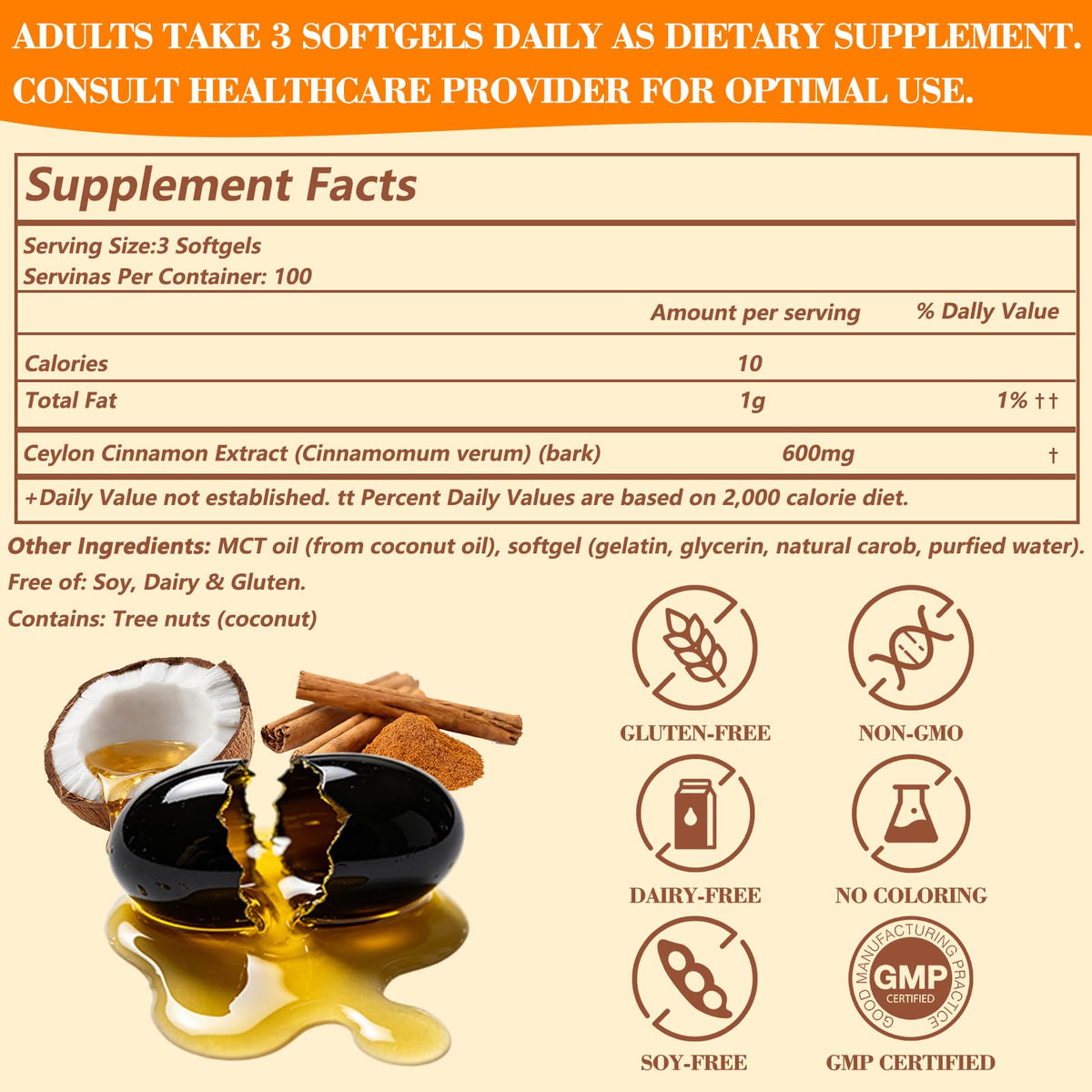MCT oil infused cinnamon capsules