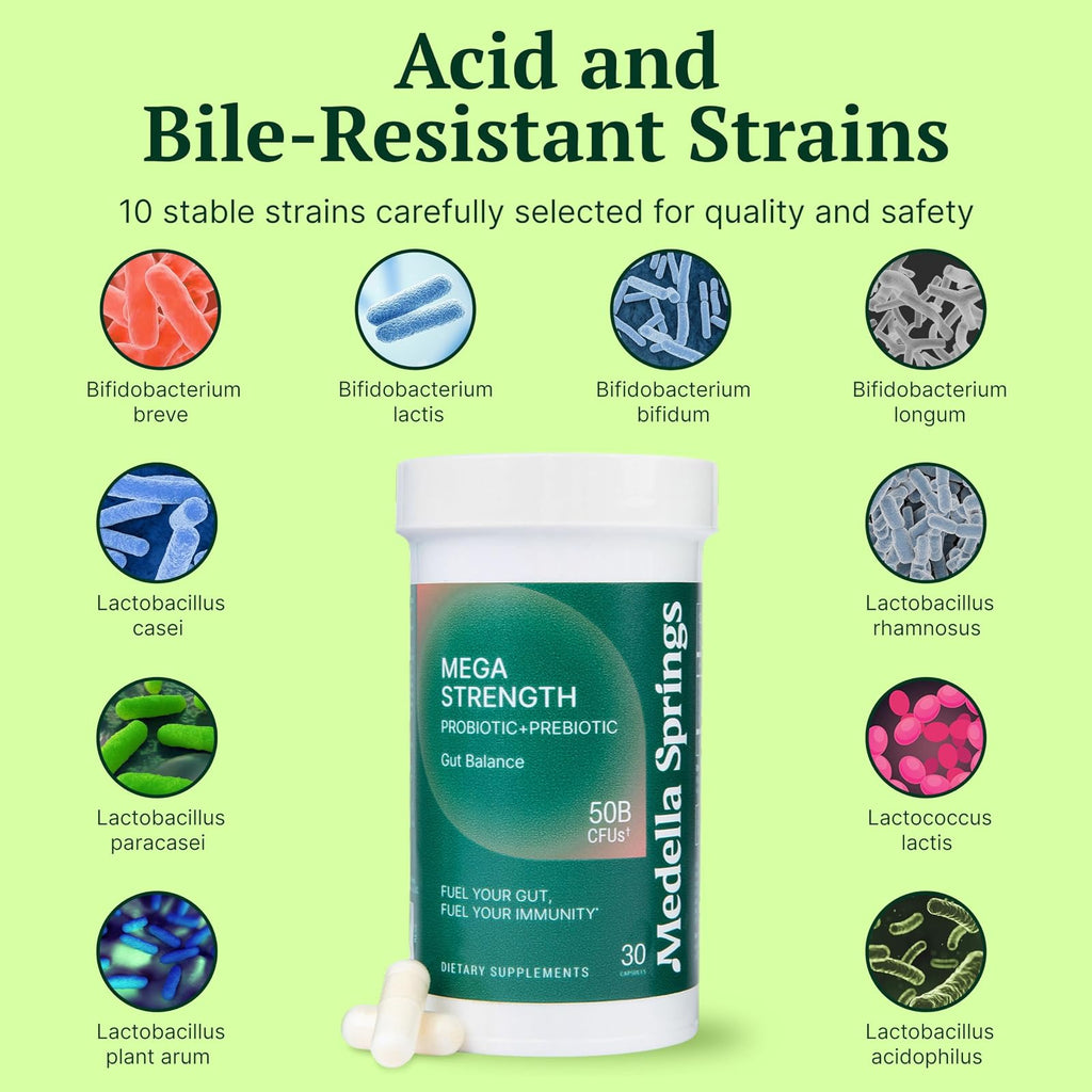 Mega-Strain probiotics for gut balance