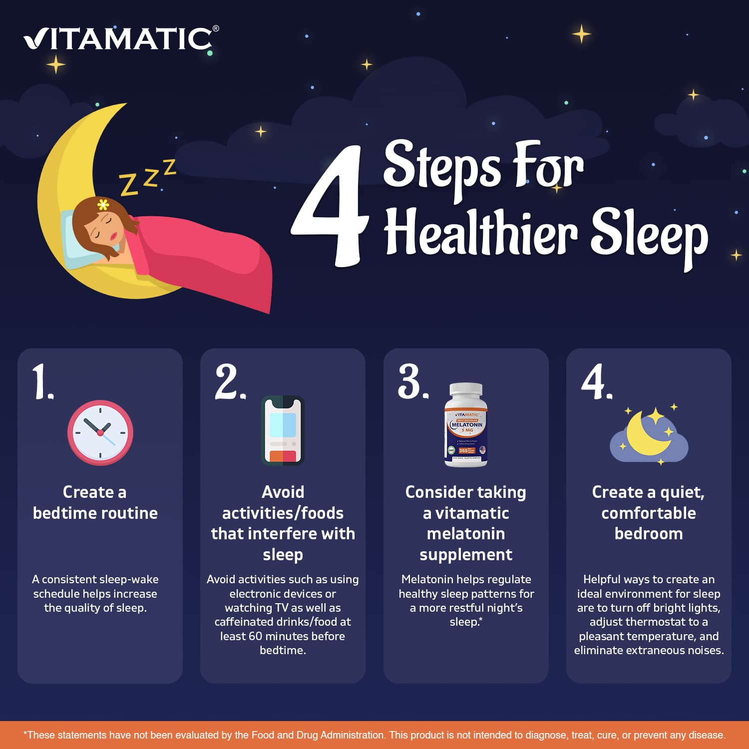 Melatonin tablets for improved sleep quality
