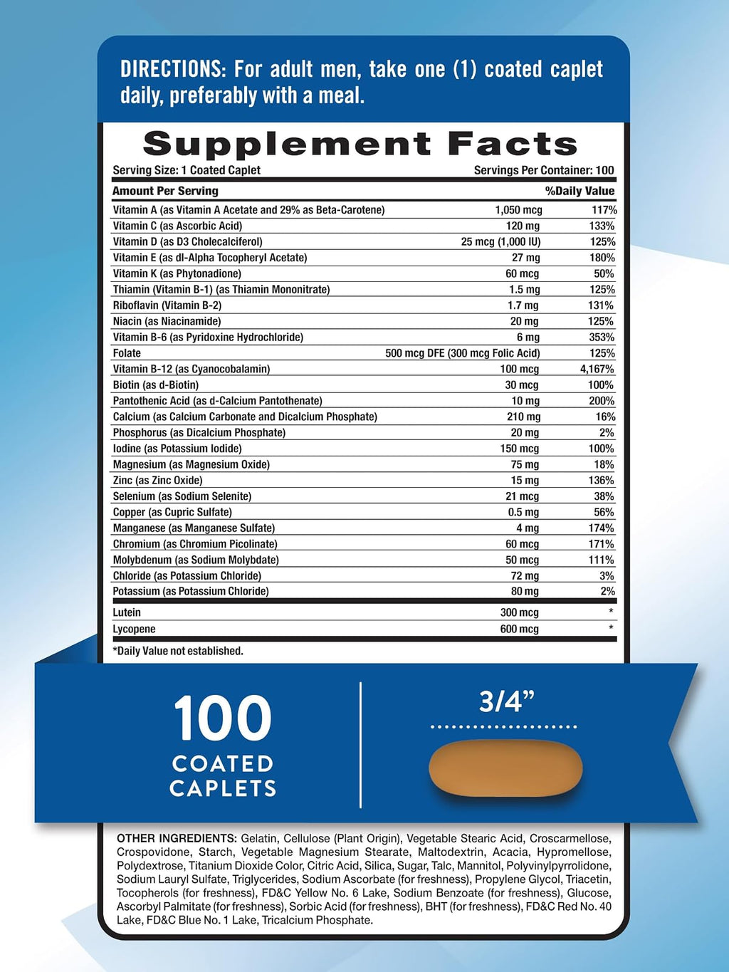 Men's 50+ multivitamin with essential nutrients