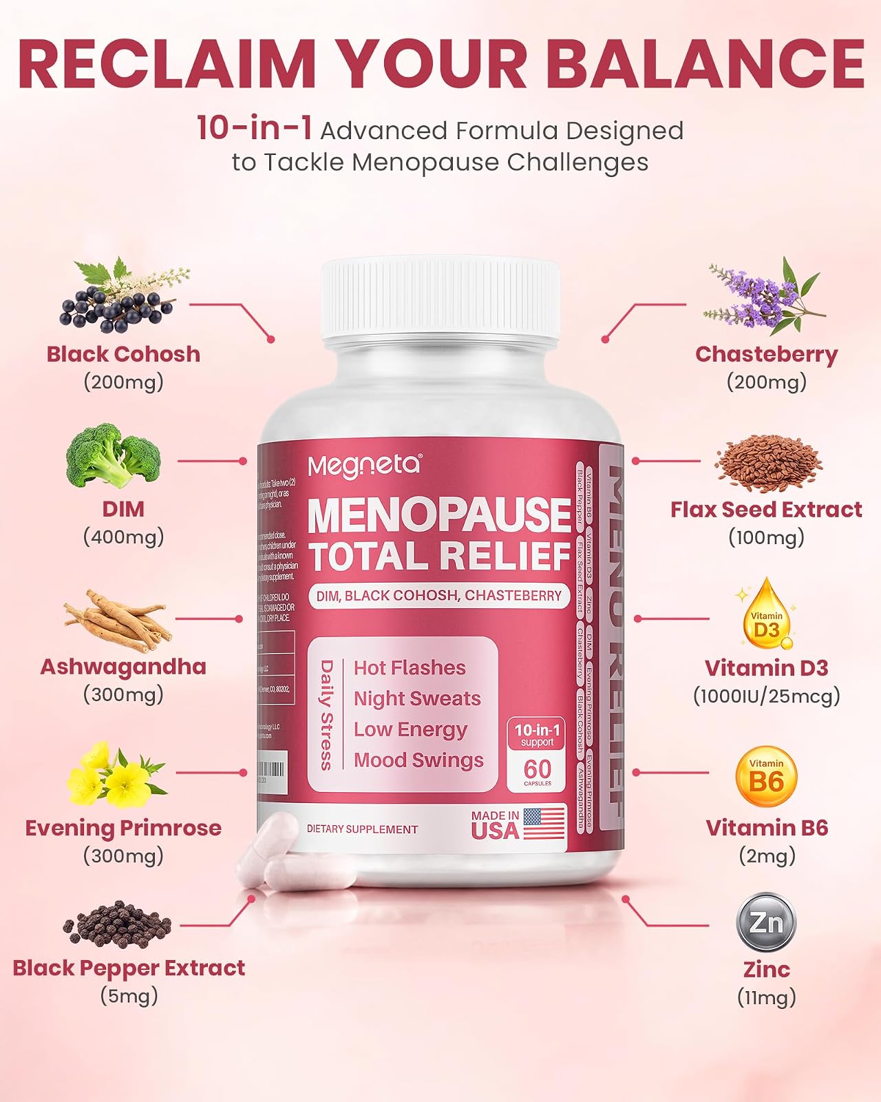 Menopause supplements with essential nutrients