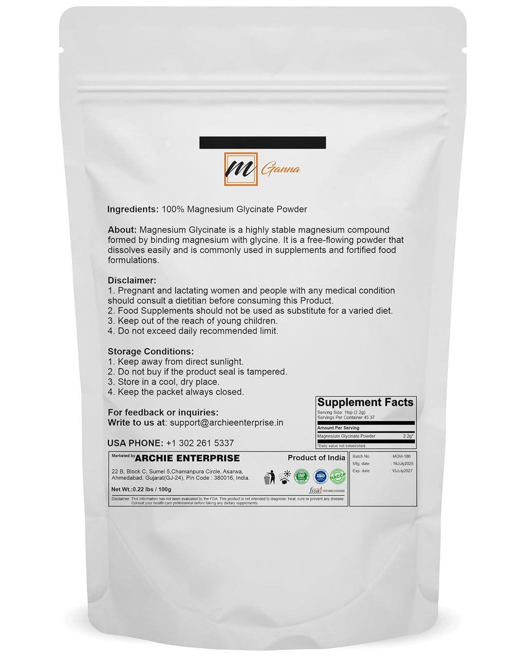 mGanna magnesium chelated supplement benefits
