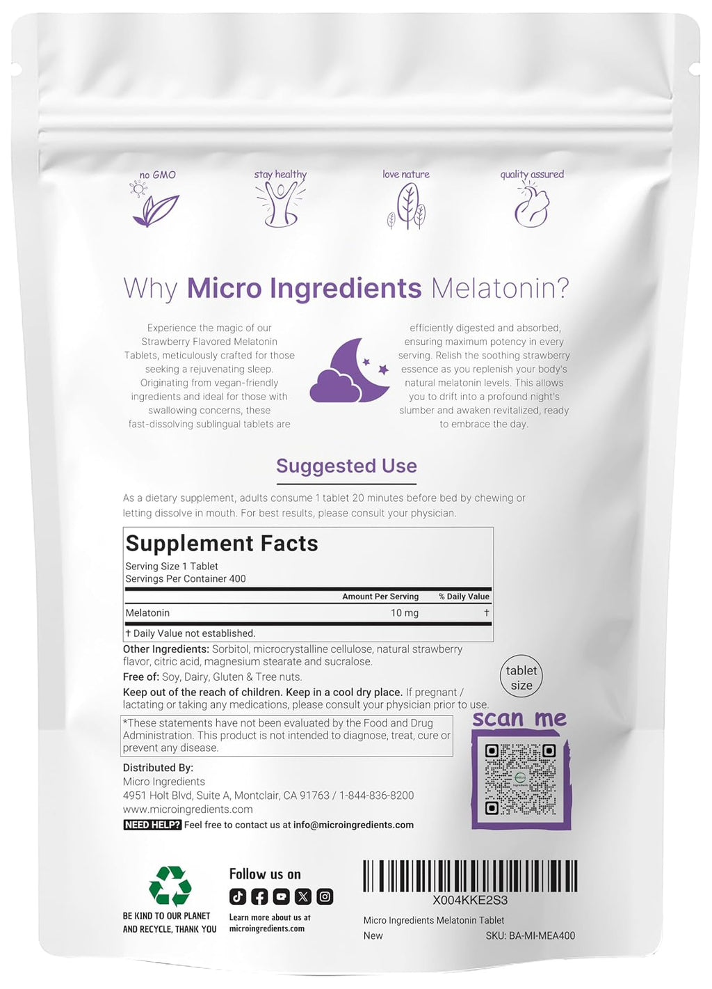 Micro Ingredients melatonin tablets
