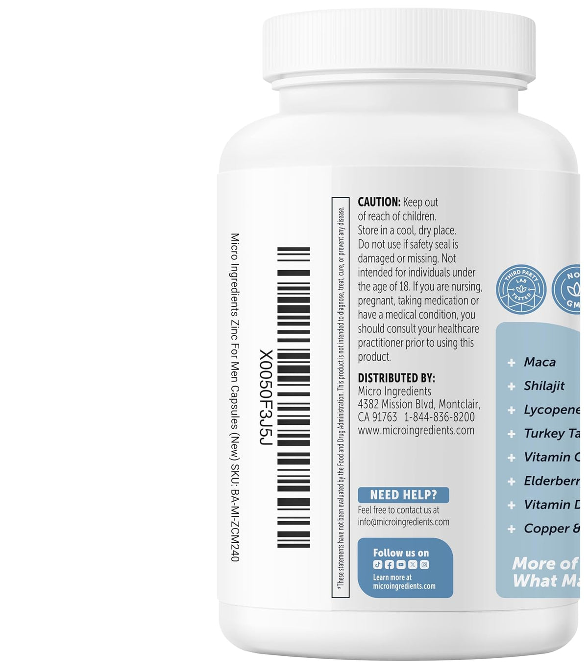 micro ingredients zinc for men and women
