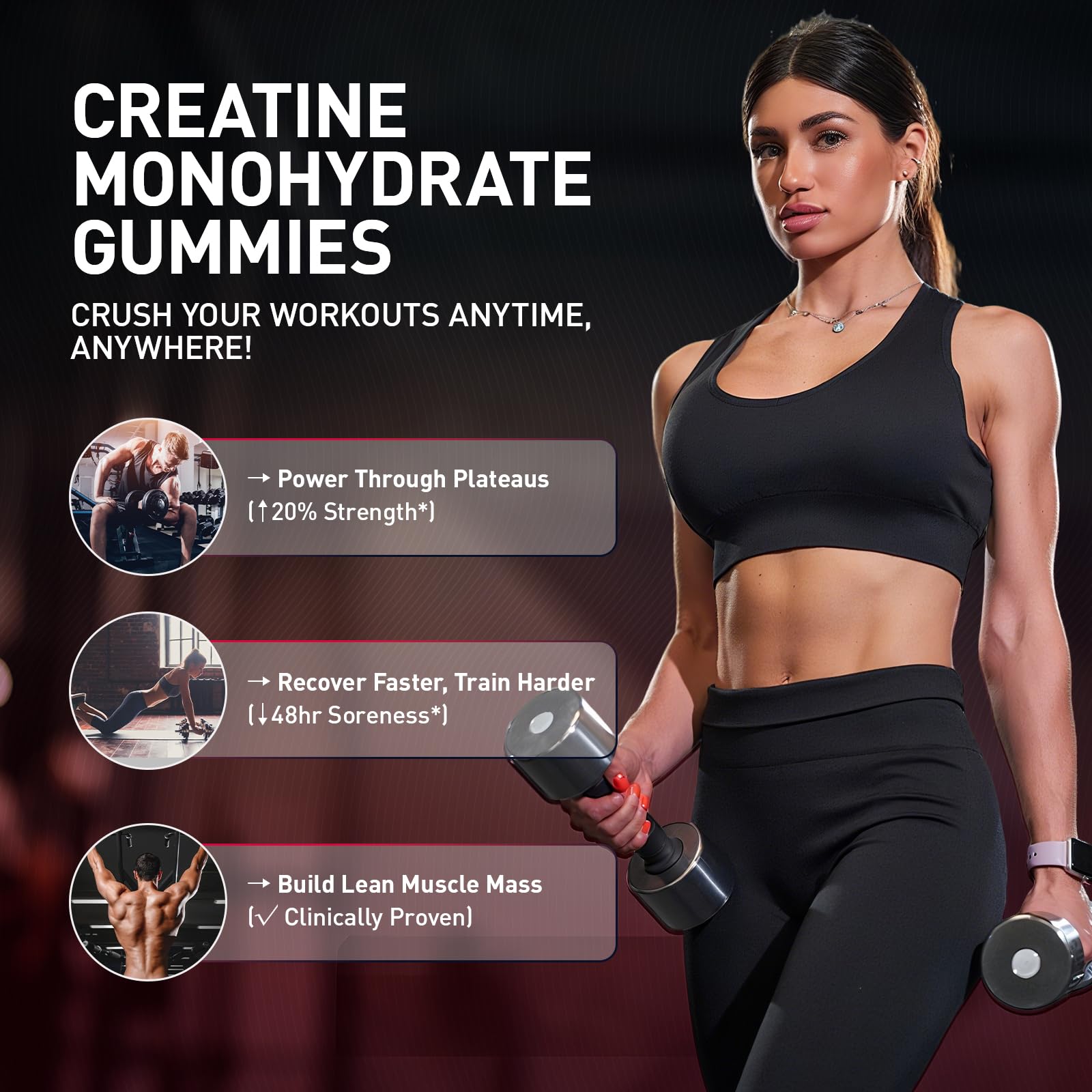 Micronized creatine gummies for muscle growth
