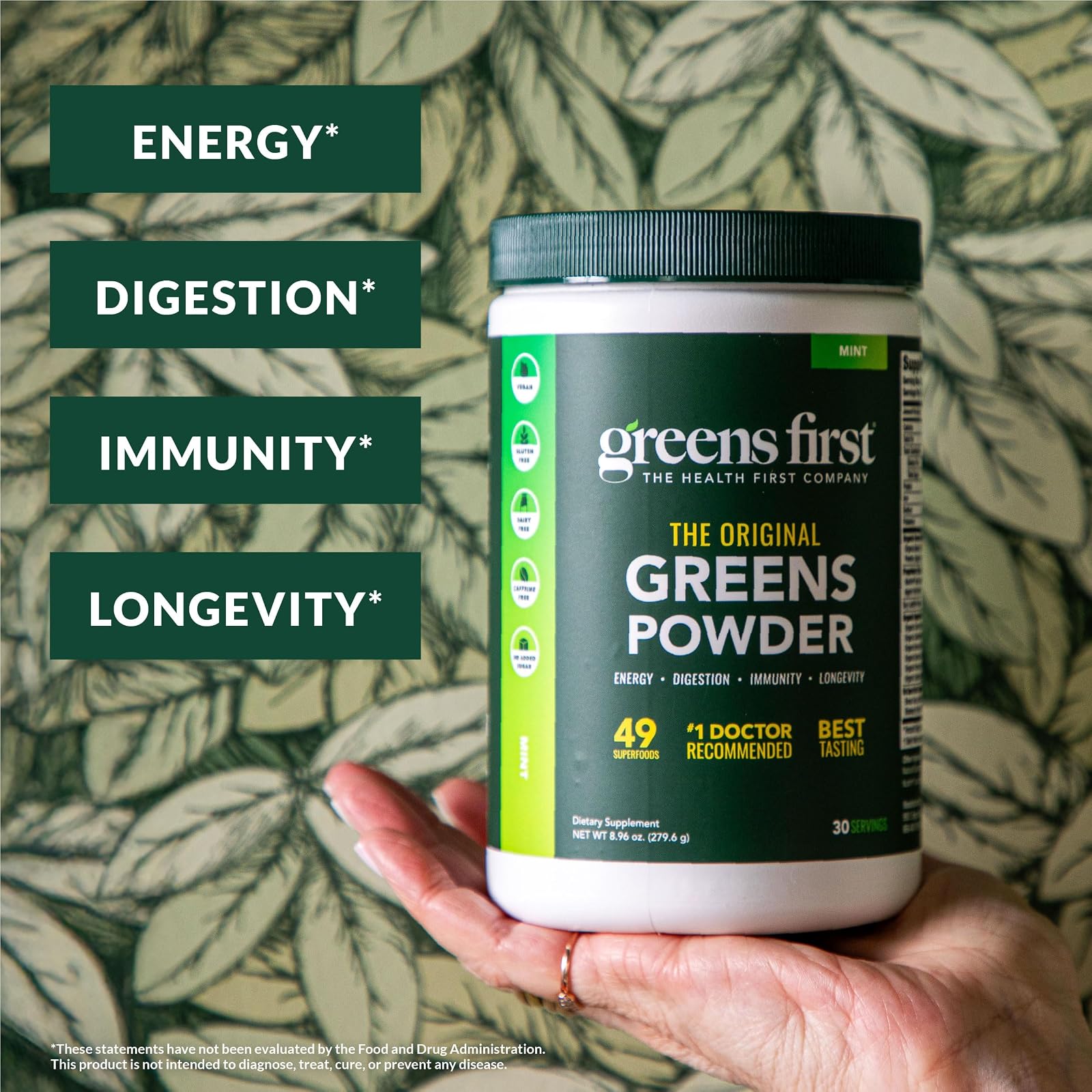 Mint flavoured greens powder supplement
