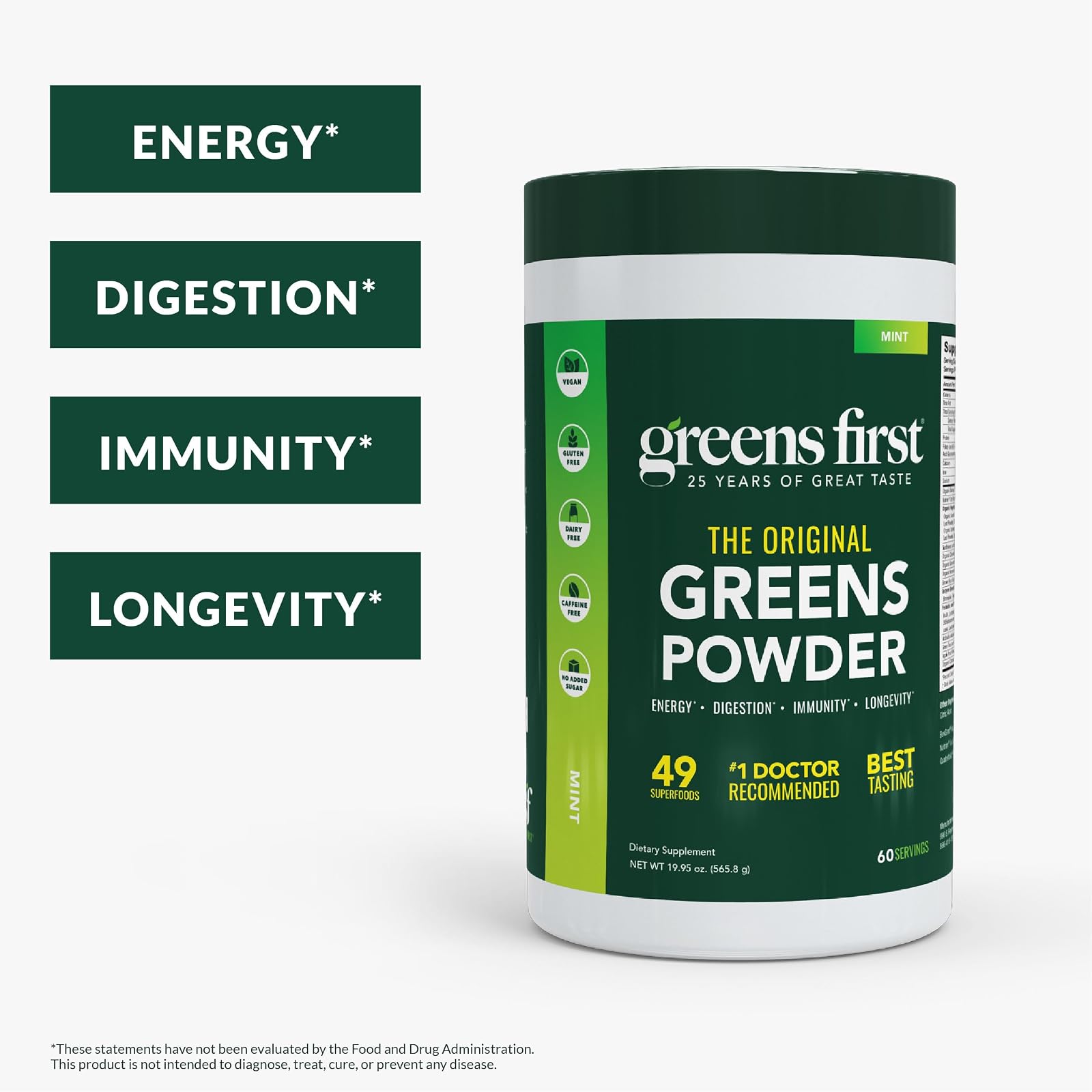 Mint flavoured greens powder supplement