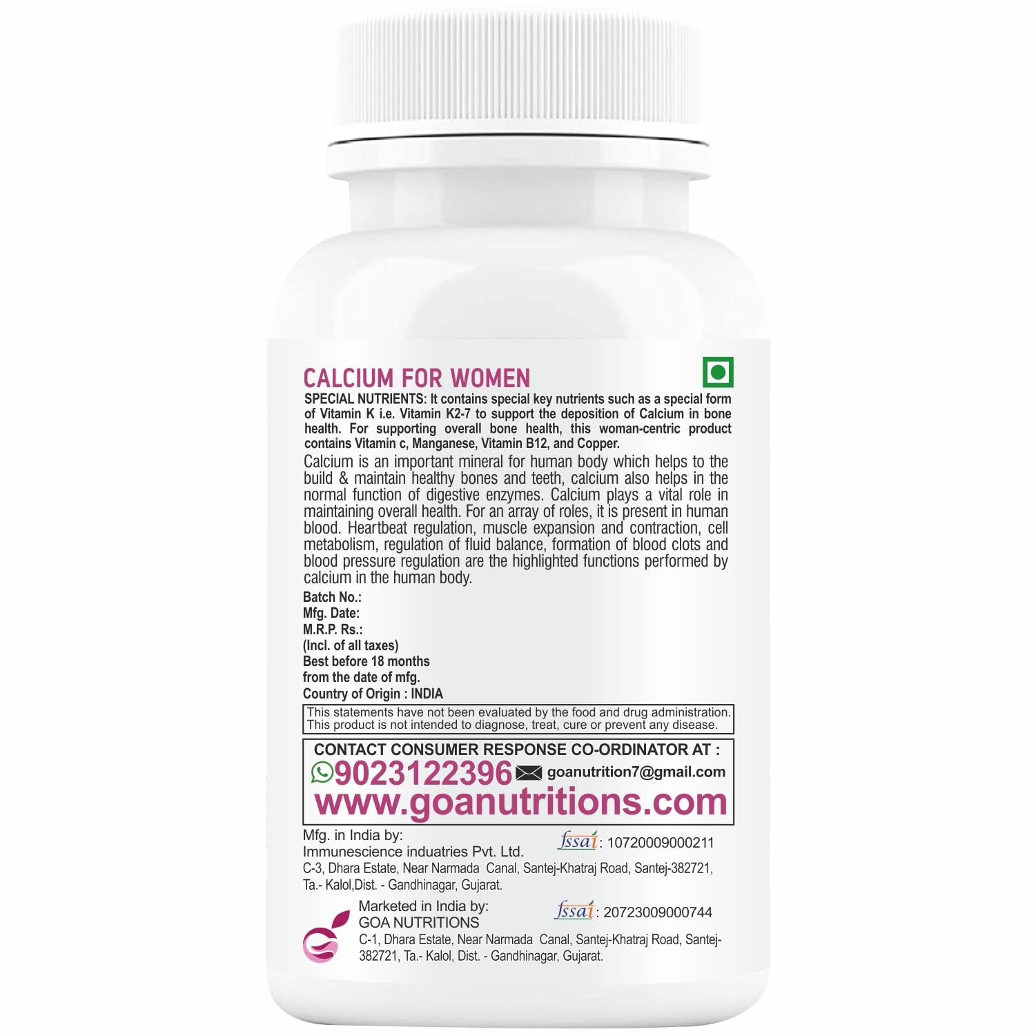 Minton GOA calcium and zinc formula